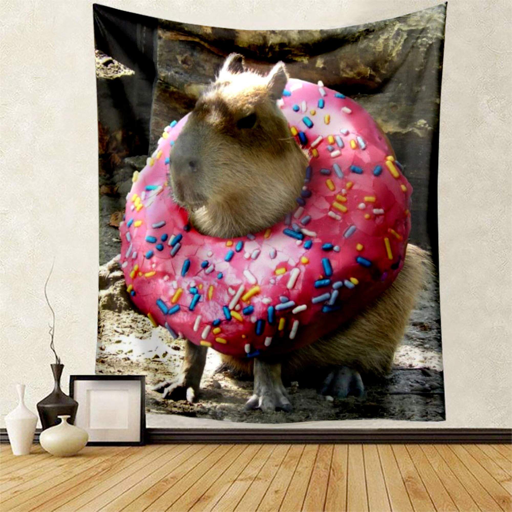 Capybara Club Wall Tapestry, Humor Funny Cartoons Wall Hanging Meme ...