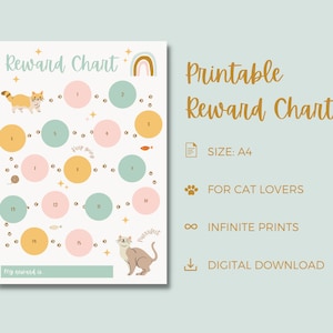 Printable Children's Reward Chart, Cat Theme Motivation for Kids, Home ...
