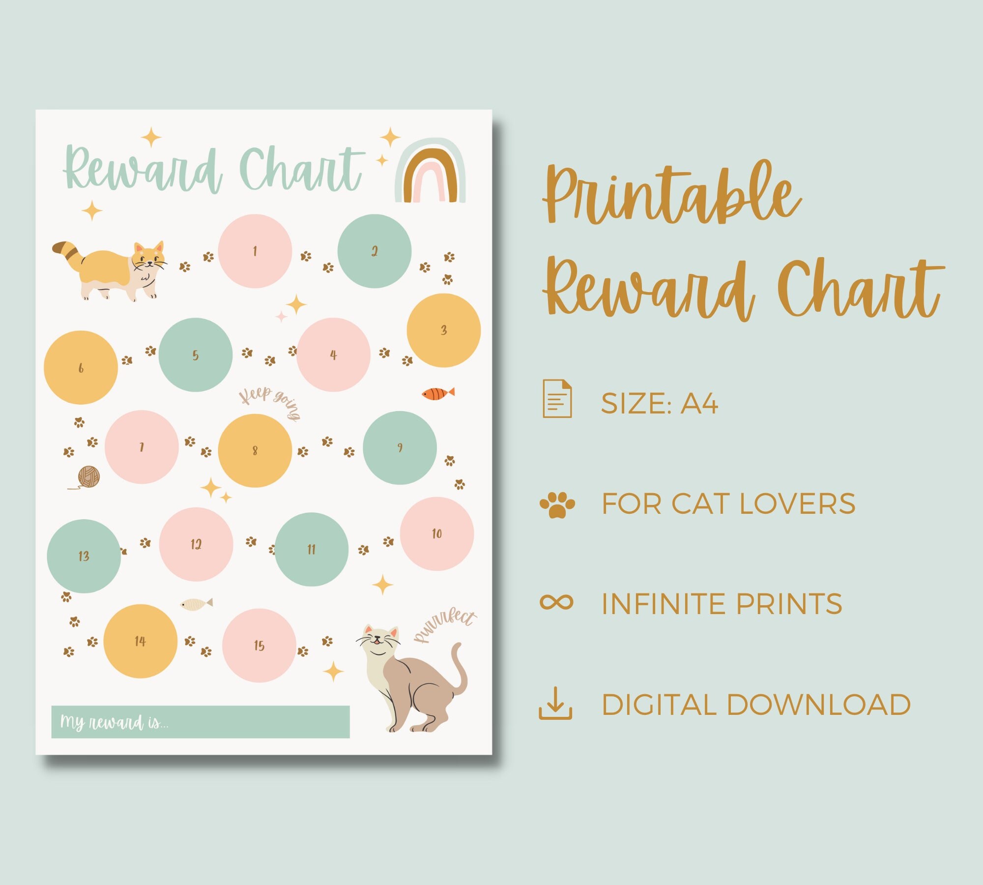 Printable Children's Reward Chart, Cat Theme Motivation for Kids, Home ...