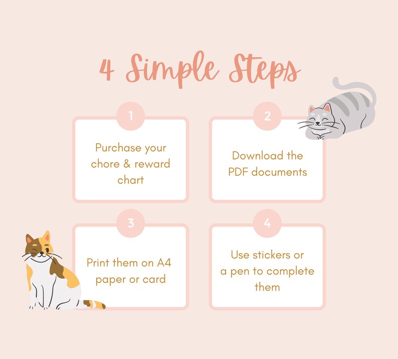 Printable PDF Kids Cat Chore and Reward Chart, Reward & Chore Chart for ...