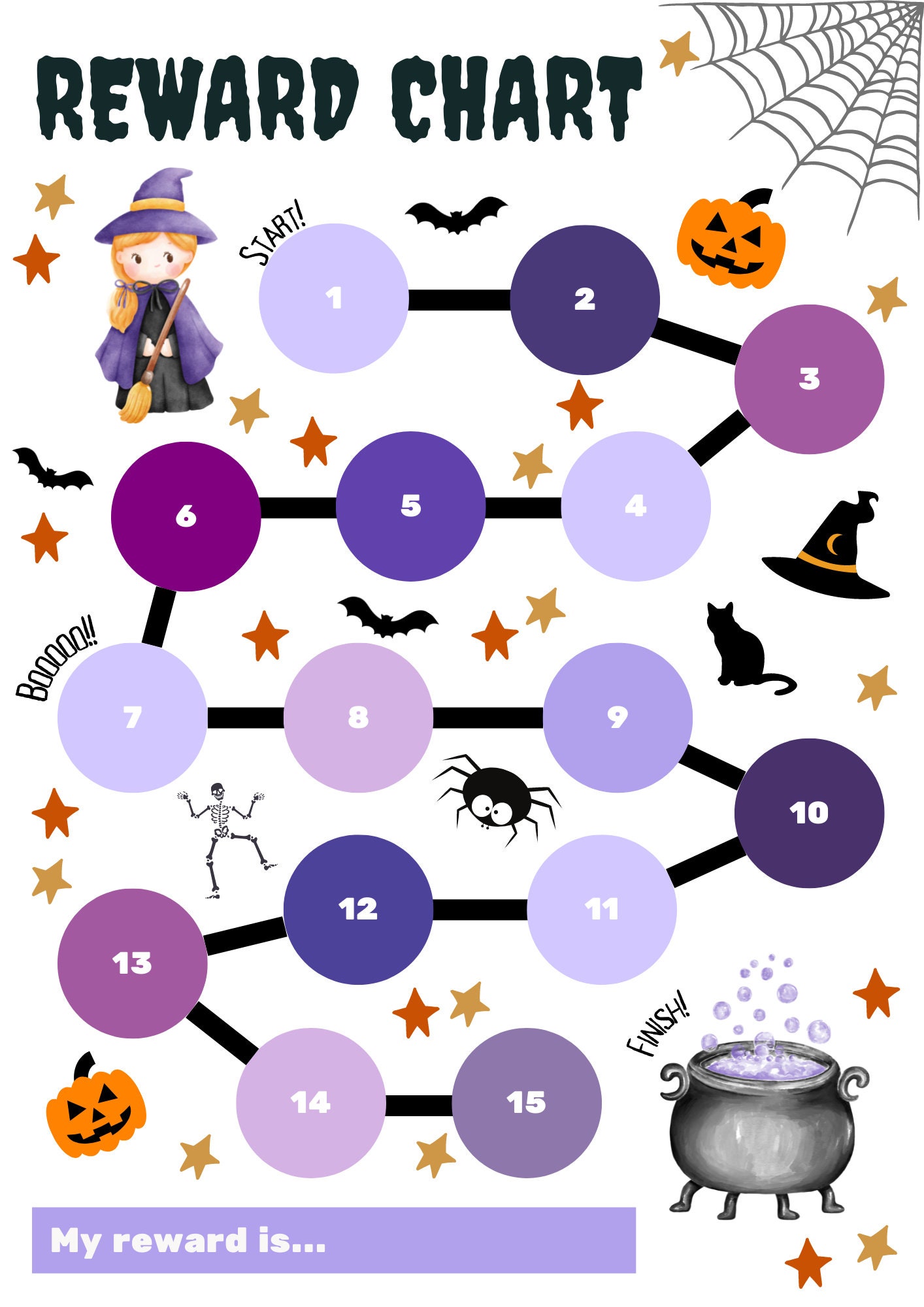 Printable Children's Reward Chart, Halloween Theme, Motivation for Kids ...