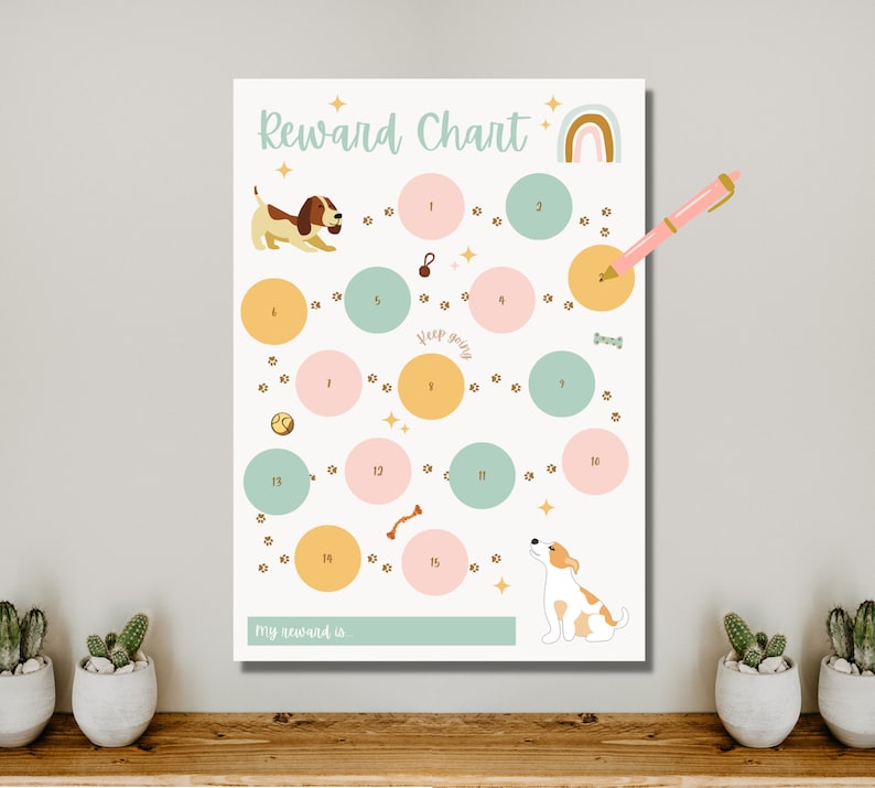 Printable Children's Reward Chart, Dog Theme Motivation for Kids, Home ...