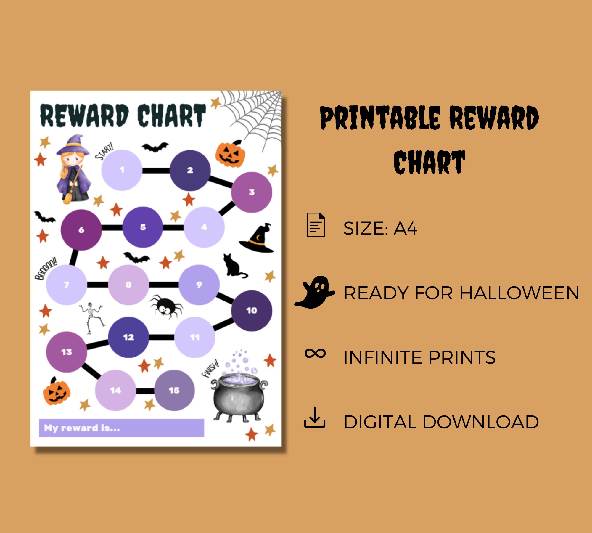 Printable Children's Reward Chart, Halloween Theme, Motivation for Kids ...