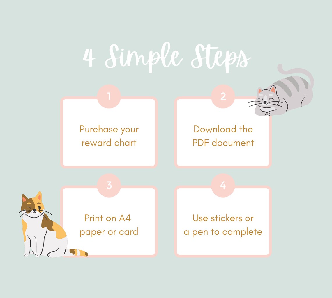 Printable Children's Reward Chart, Cat Theme Motivation for Kids, Home ...