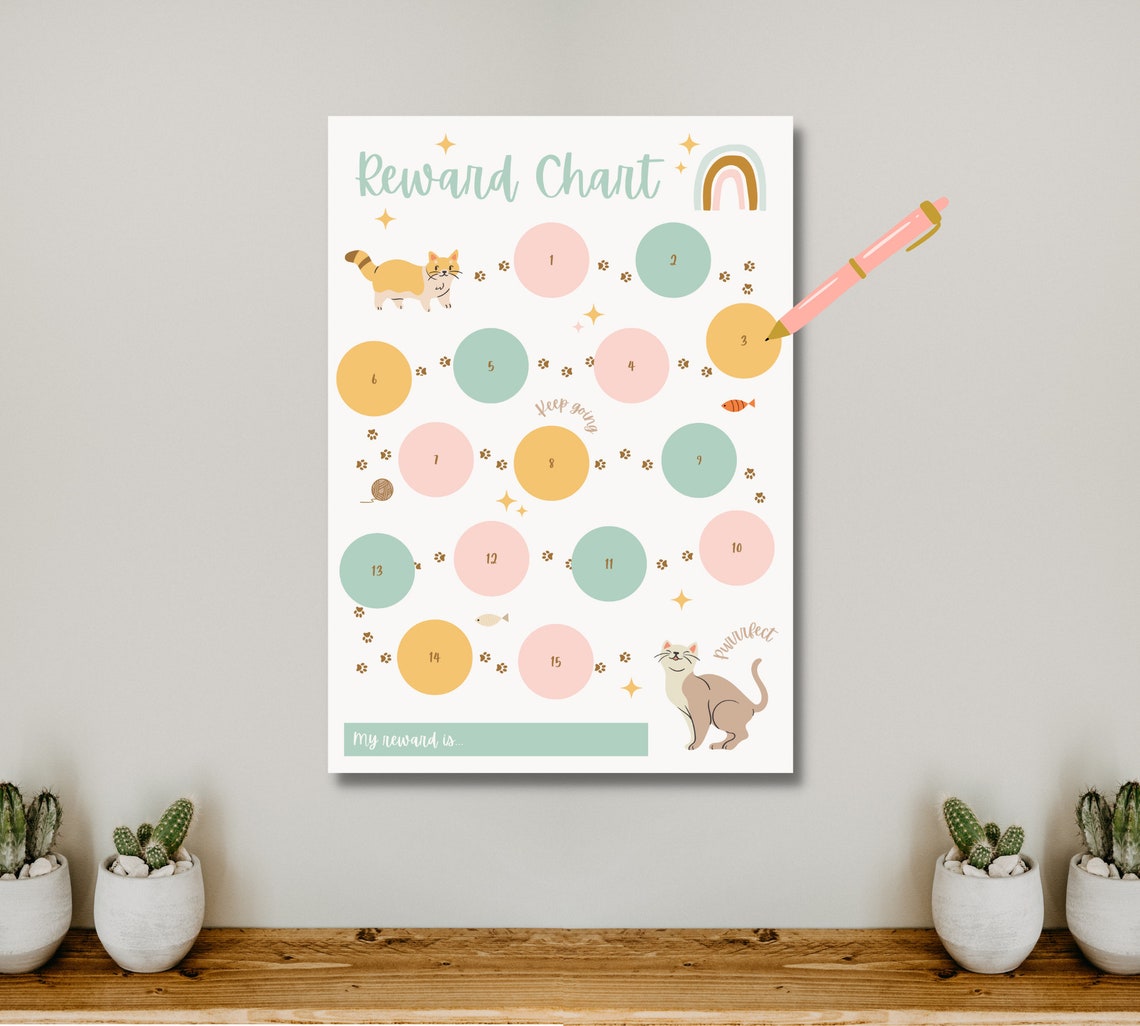 Printable Children's Reward Chart, Cat Theme Motivation for Kids, Home ...