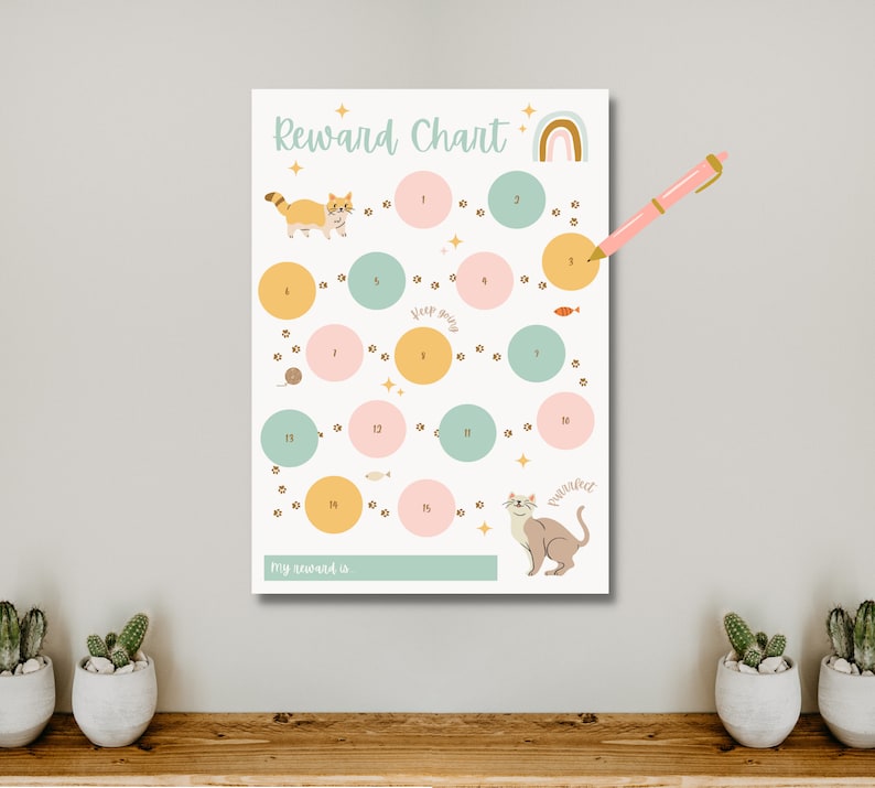 Printable Children's Reward Chart, Cat Theme Motivation for Kids, Home ...