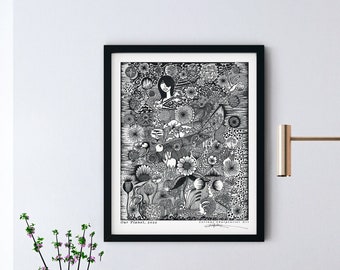 Nature. Black and White Abstract Modern Handmade Drawing. Maximalist ...