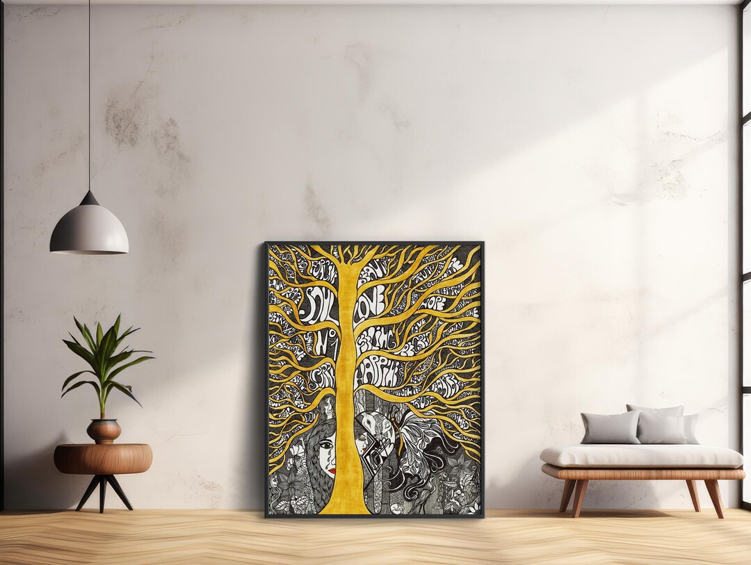 Tree of Life. Gold, Black & White Maximalist Wall Art. Abstract Modern ...