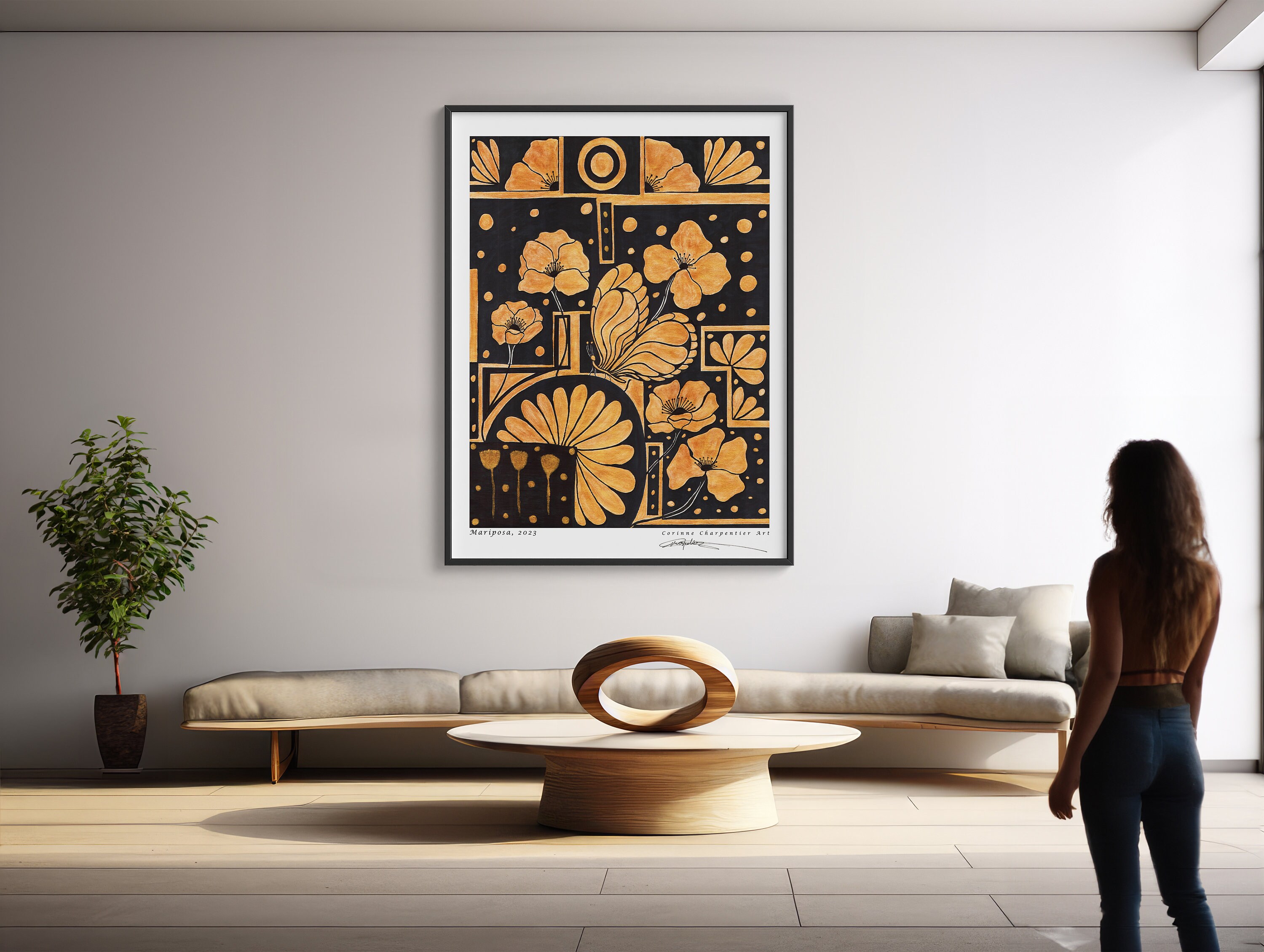 Mariposa. Black and Gold Maximalist Wall Art. Abstract Modern Line ...
