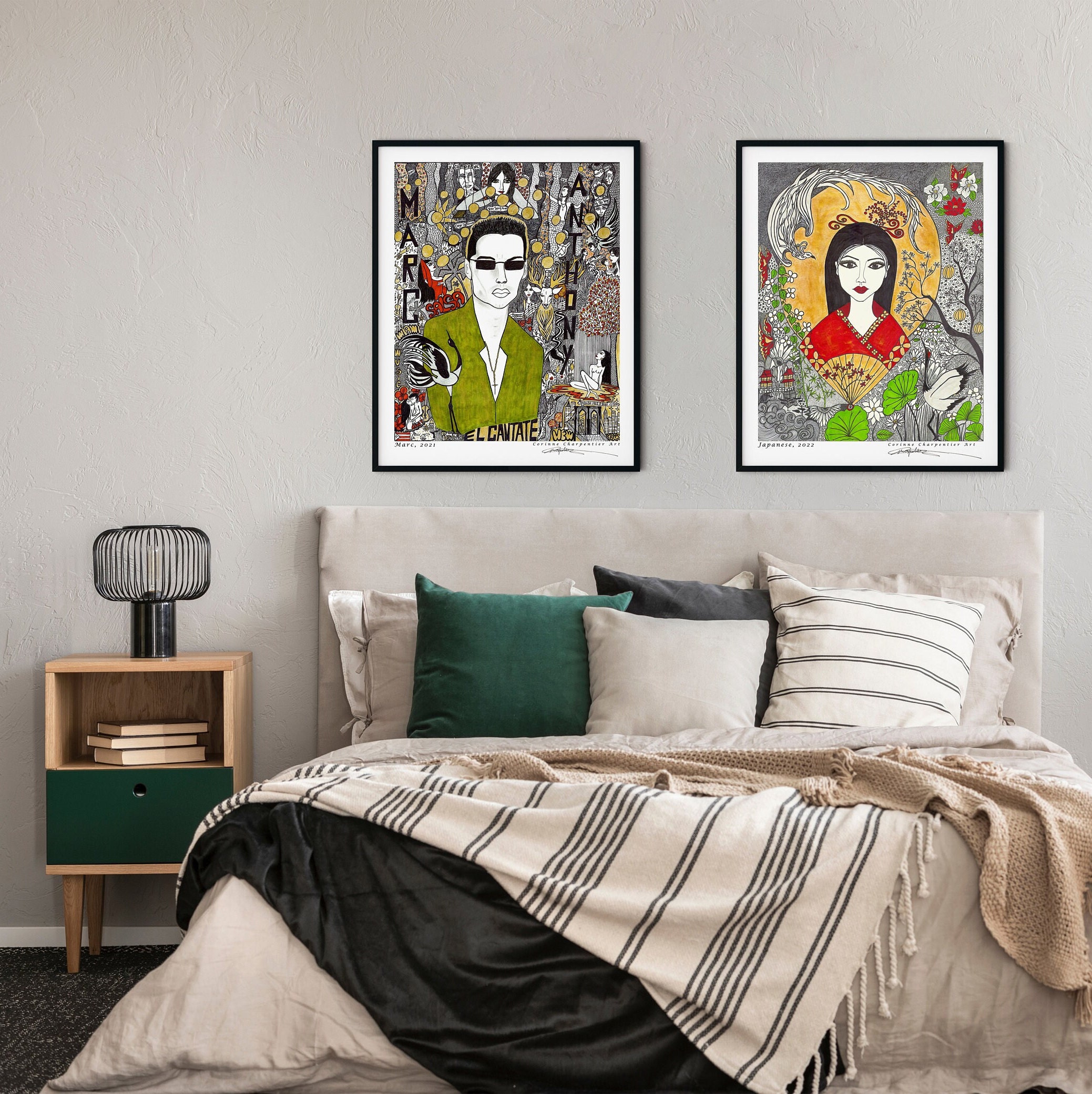 Marc. Green and Gold Maximalist Printable Wall Art. Abstract Modern ...