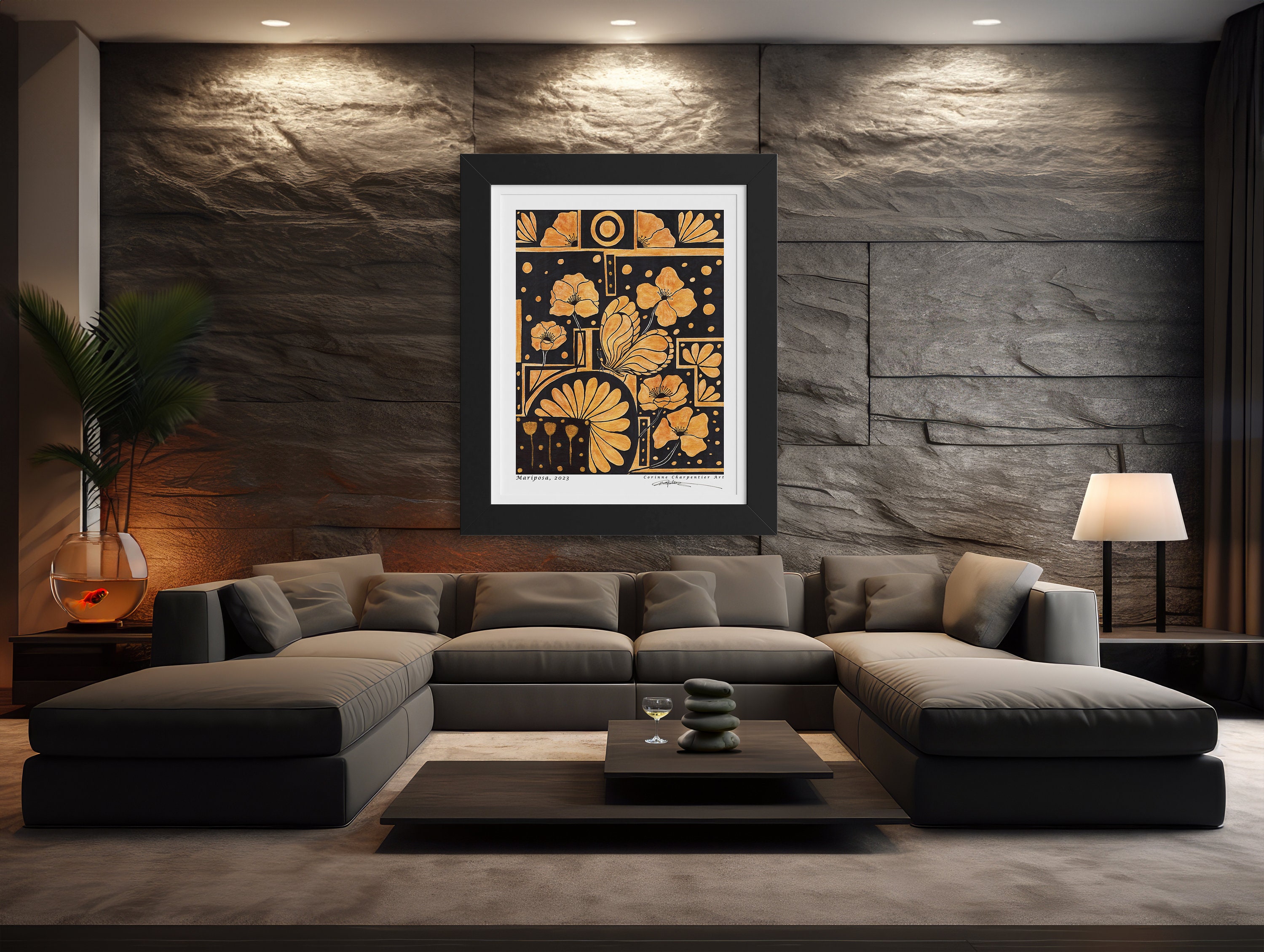 Mariposa. Black and Gold Maximalist Wall Art. Abstract Modern Line ...