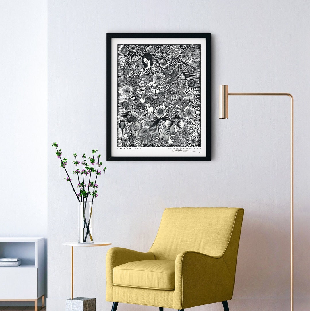 Our Planet. Black and White Maximalist Wall Art, Abstract Modern Line ...