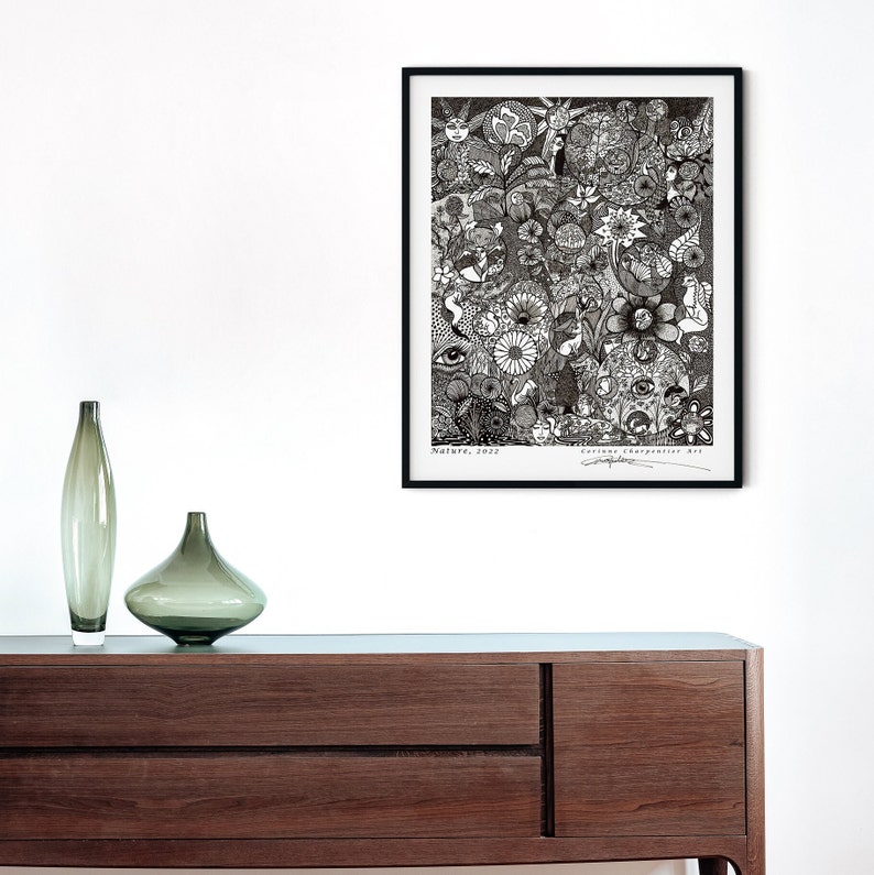 Nature. Black and White Abstract Modern Handmade Drawing. Maximalist ...