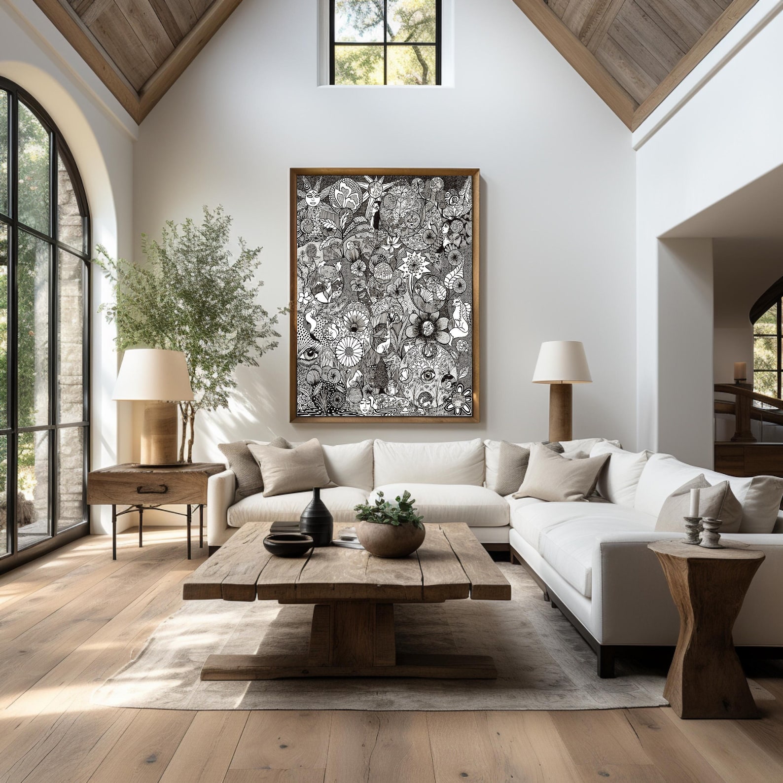 Nature. Black and White Abstract Modern Handmade Drawing. Maximalist ...