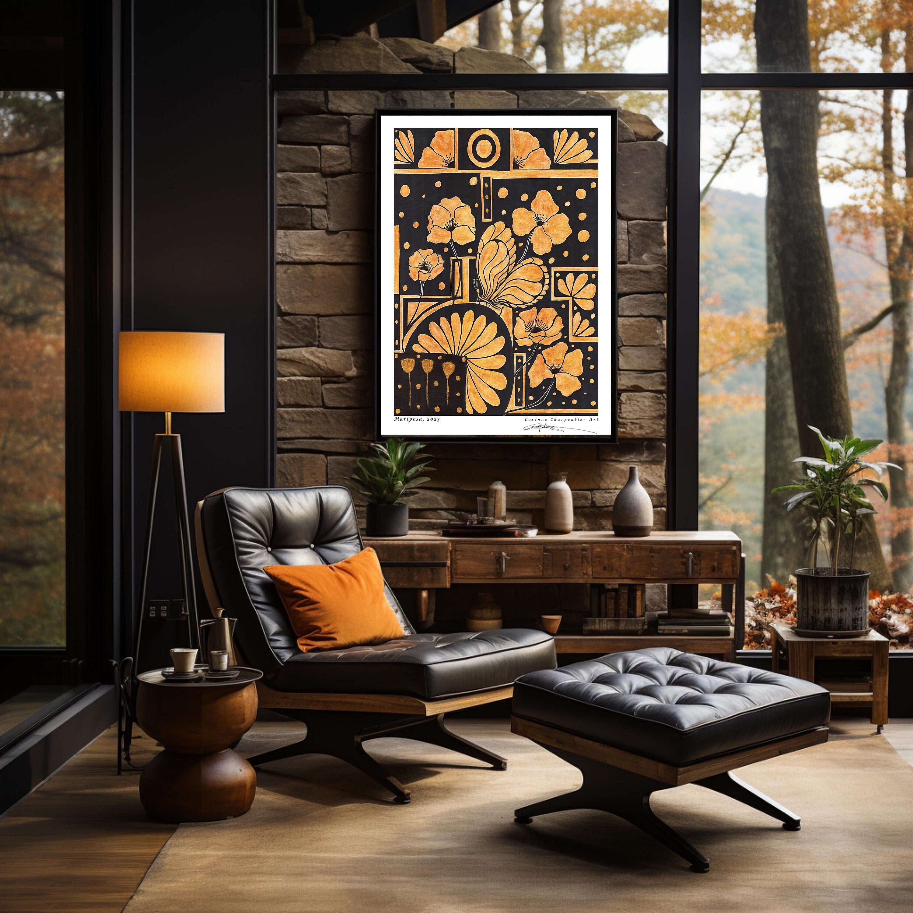Mariposa. Black and Gold Maximalist Wall Art. Abstract Modern Line ...