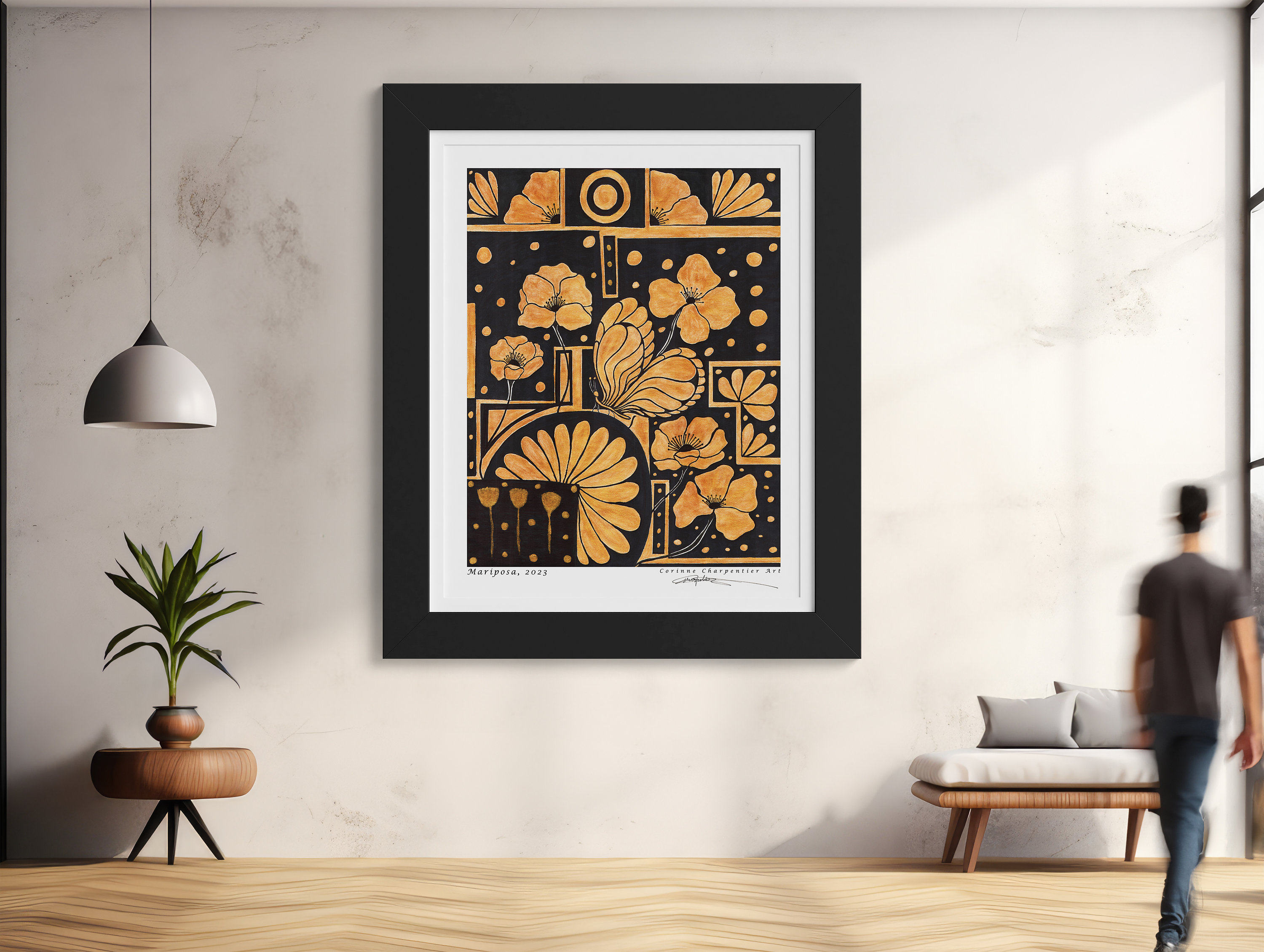 Mariposa. Black and Gold Maximalist Wall Art. Abstract Modern Line ...