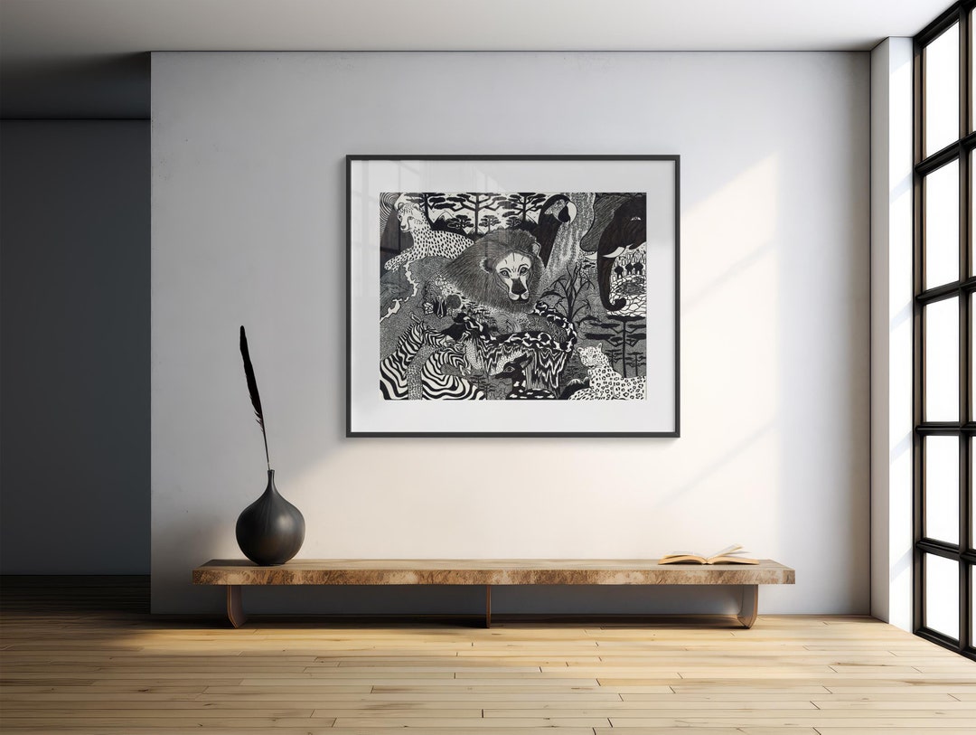 Mon Afrique. Black and White Maximalist Wall Art. Abstract Modern Ink ...