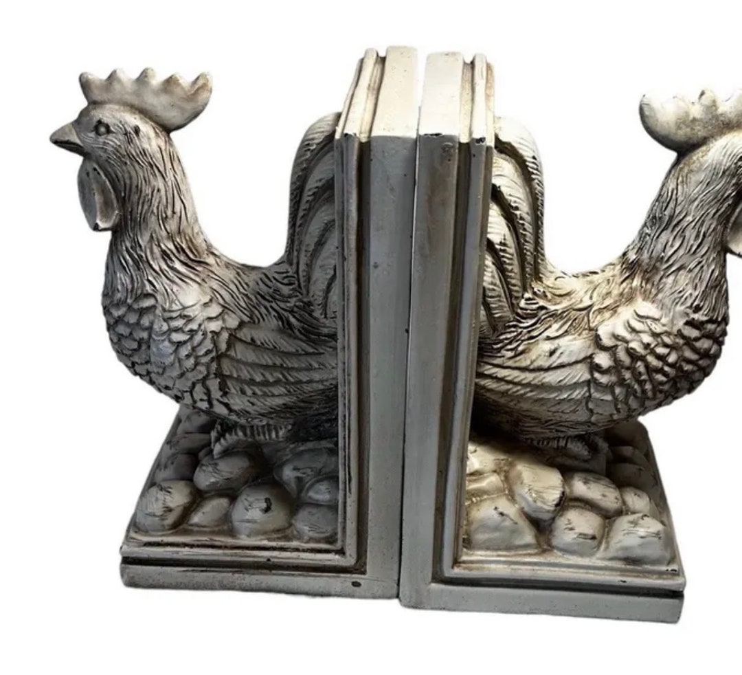 Vintage Pair Rooster Bookends Carved Resin? Very Detailed and Classy ...