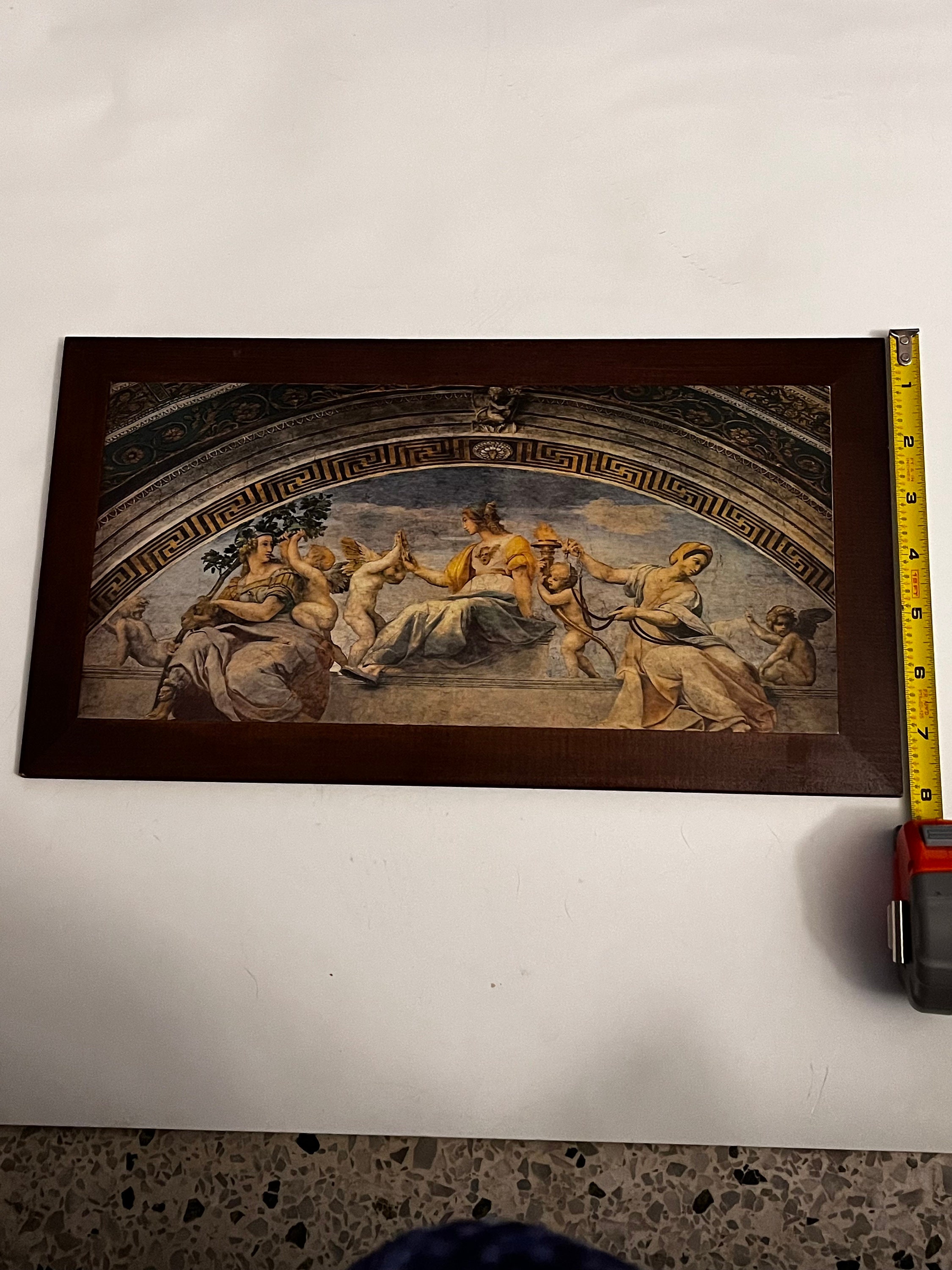 Walnut Wood Lithography Scene Allegory of Virtue Plaque Angels Made in ...