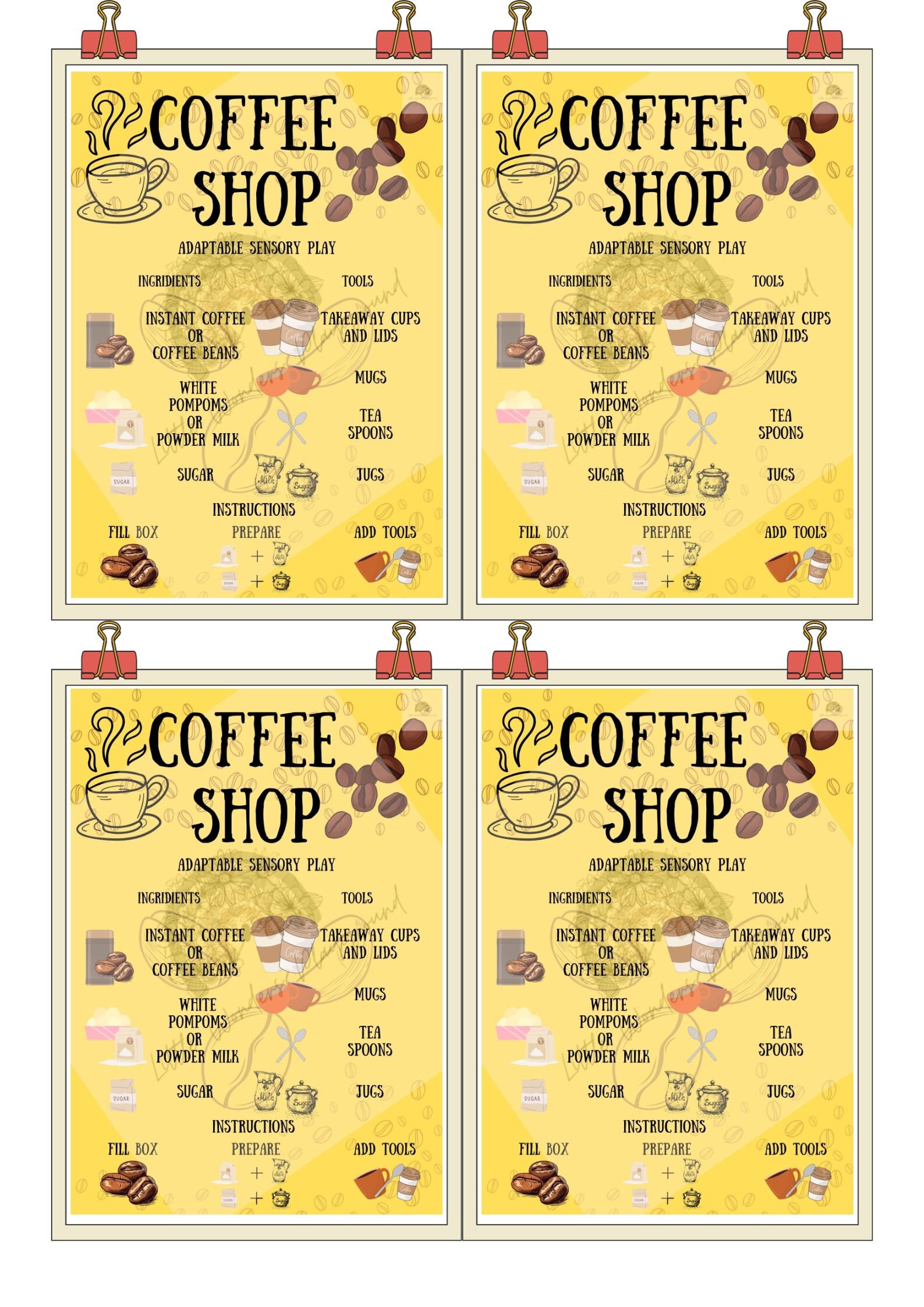 Coffee Shop Sensory Play Recipe Card/ Preschool Supplies/ Children ...