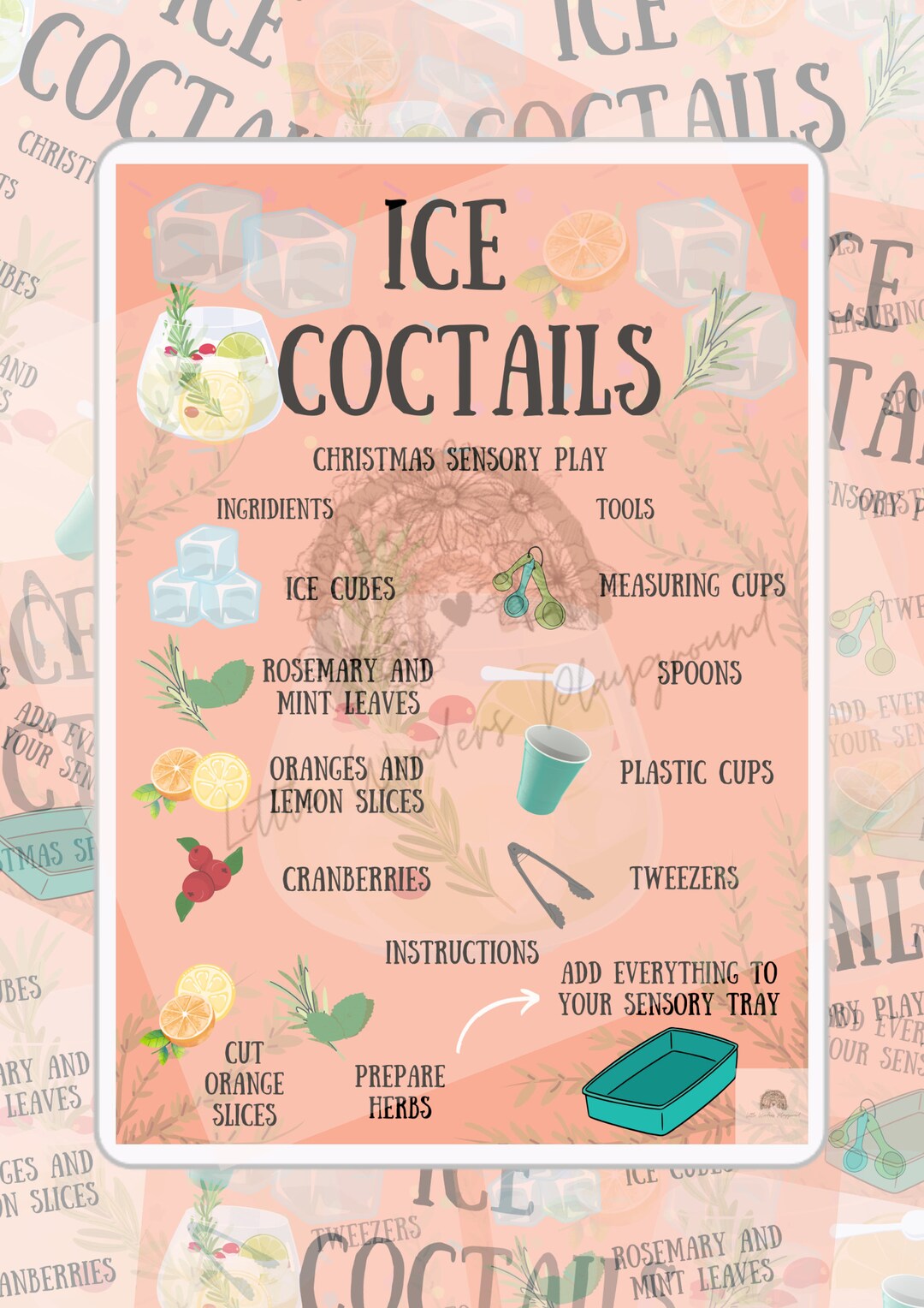 Ice Cocktails Sensory Play Recipe Card: Preschool Activity (digital ...