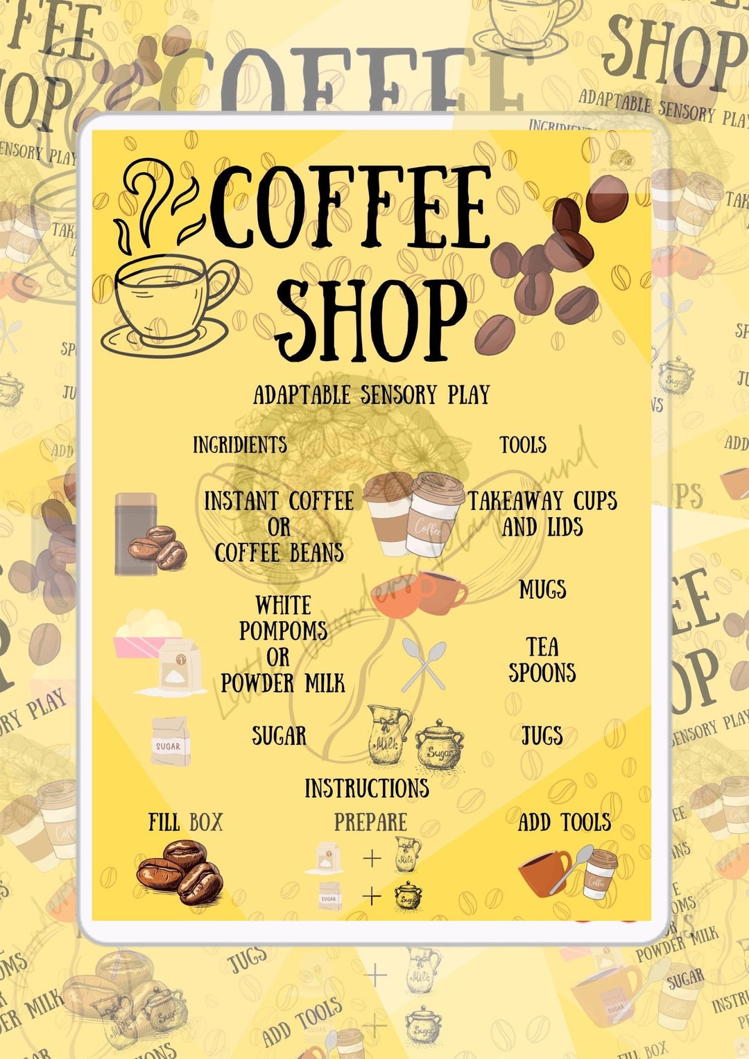 Coffee Shop Sensory Play Recipe Card/ Preschool Supplies/ Children ...