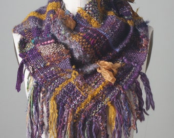 Handwoven Saori Scarf, Denim, Pear and Dandelion - Etsy