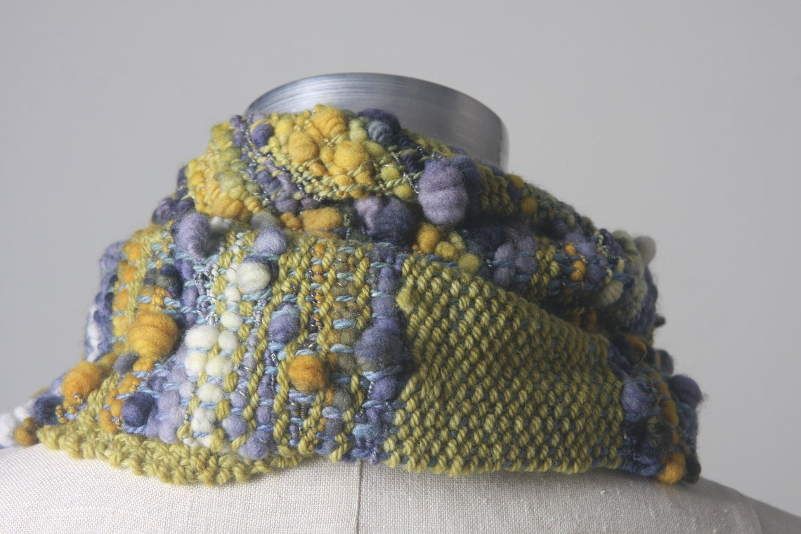 Handwoven Saori Scarf, Denim, Pear and Dandelion - Etsy