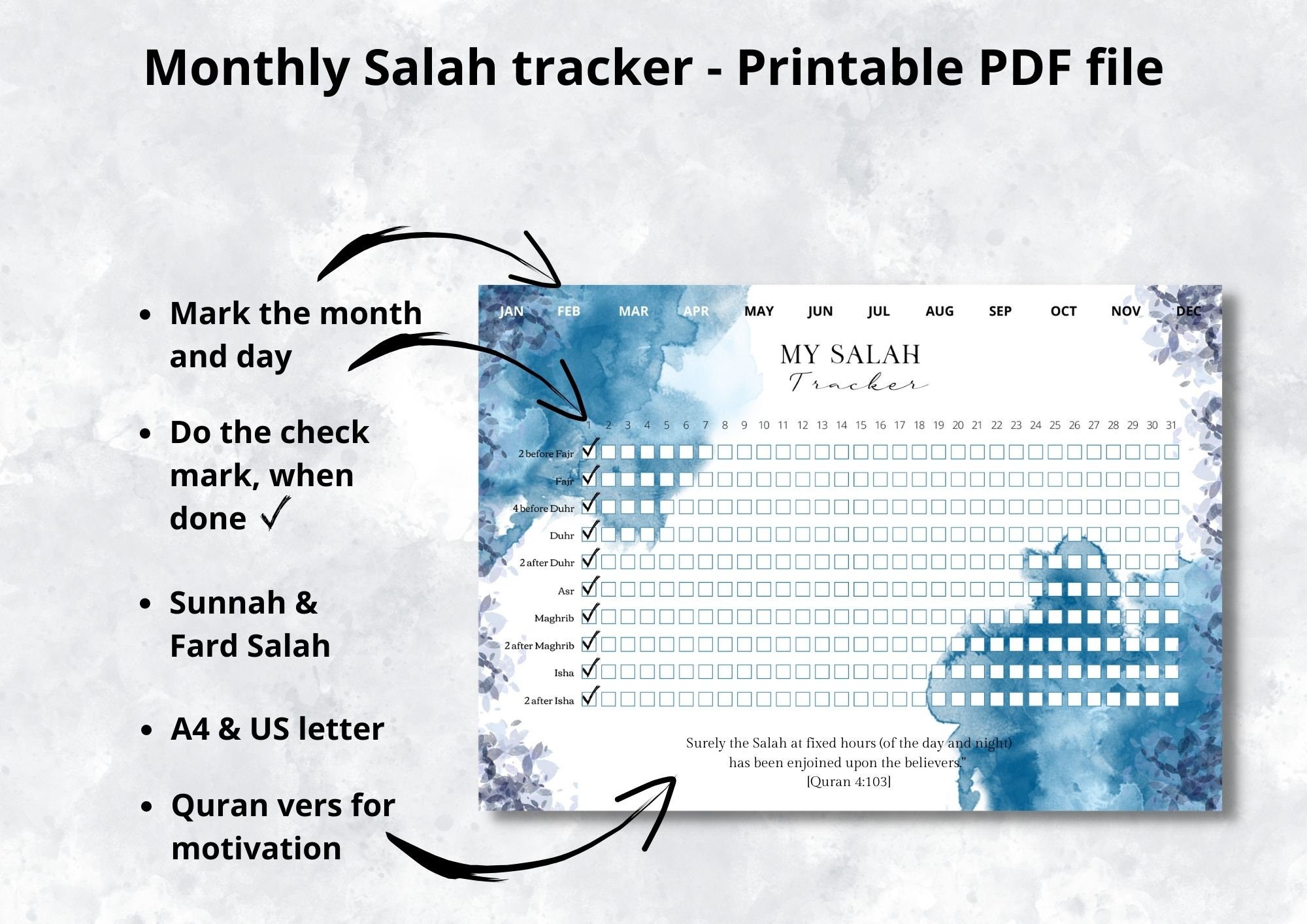 Monthly Salah Tracker/planner - Printable PDF File - Etsy