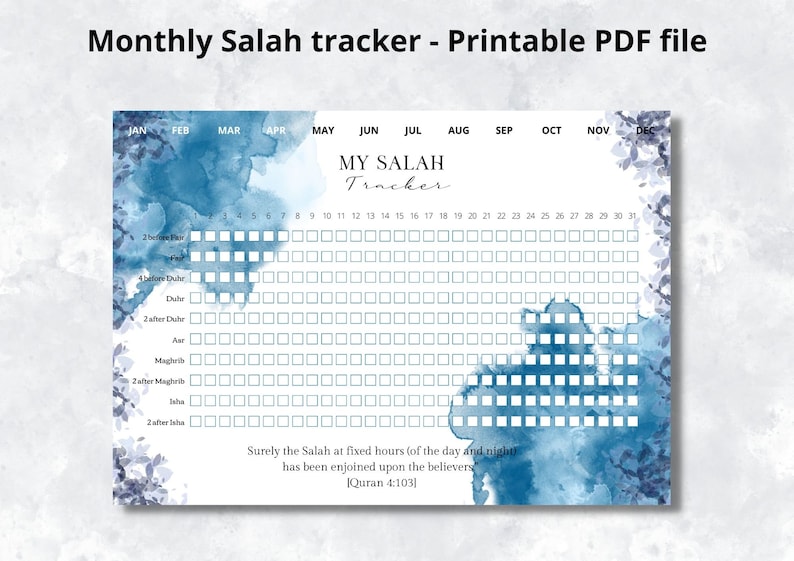 Monthly Salah Tracker/planner - Printable PDF File - Etsy
