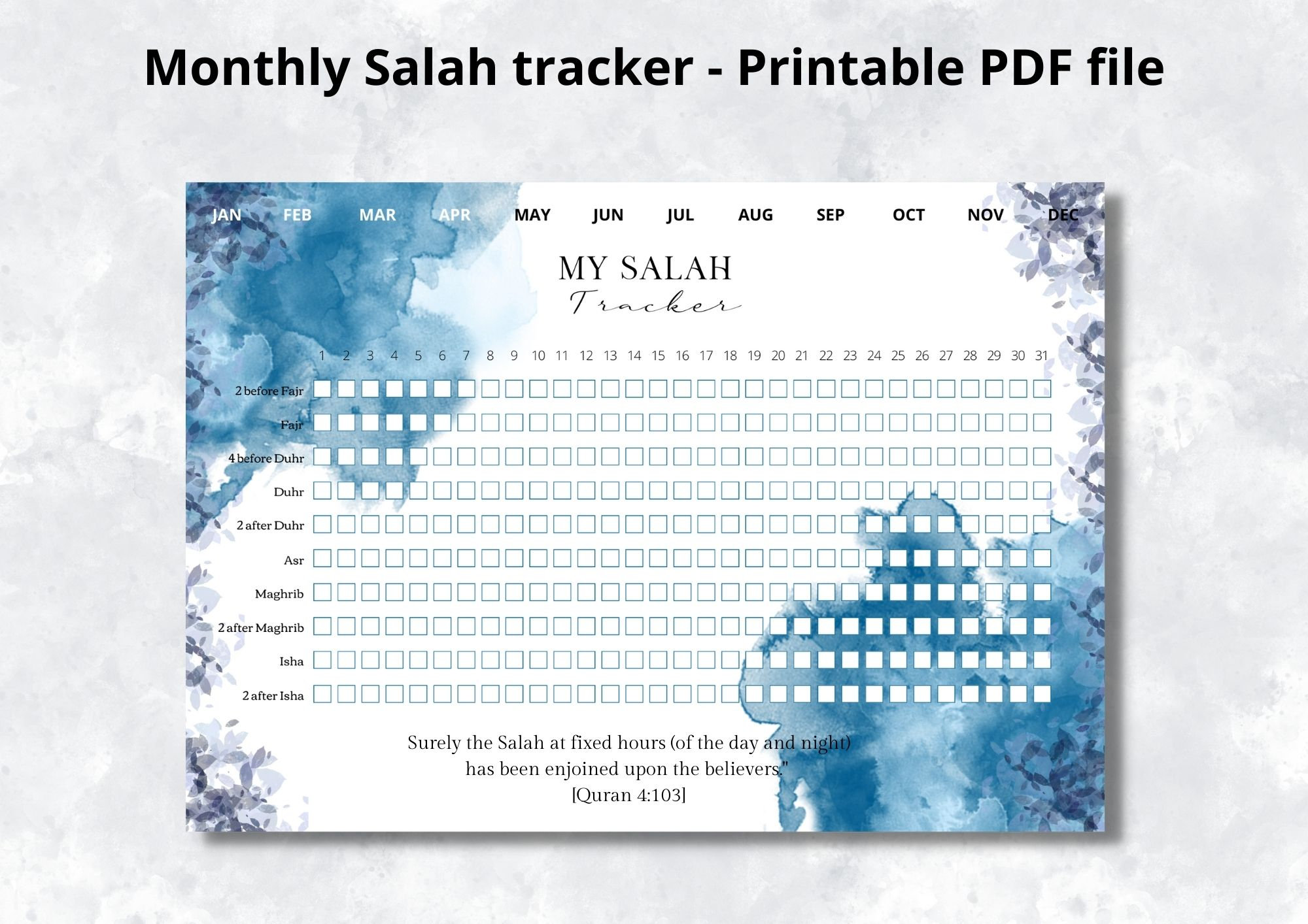 Monthly Salah Tracker/planner - Printable PDF File - Etsy Canada