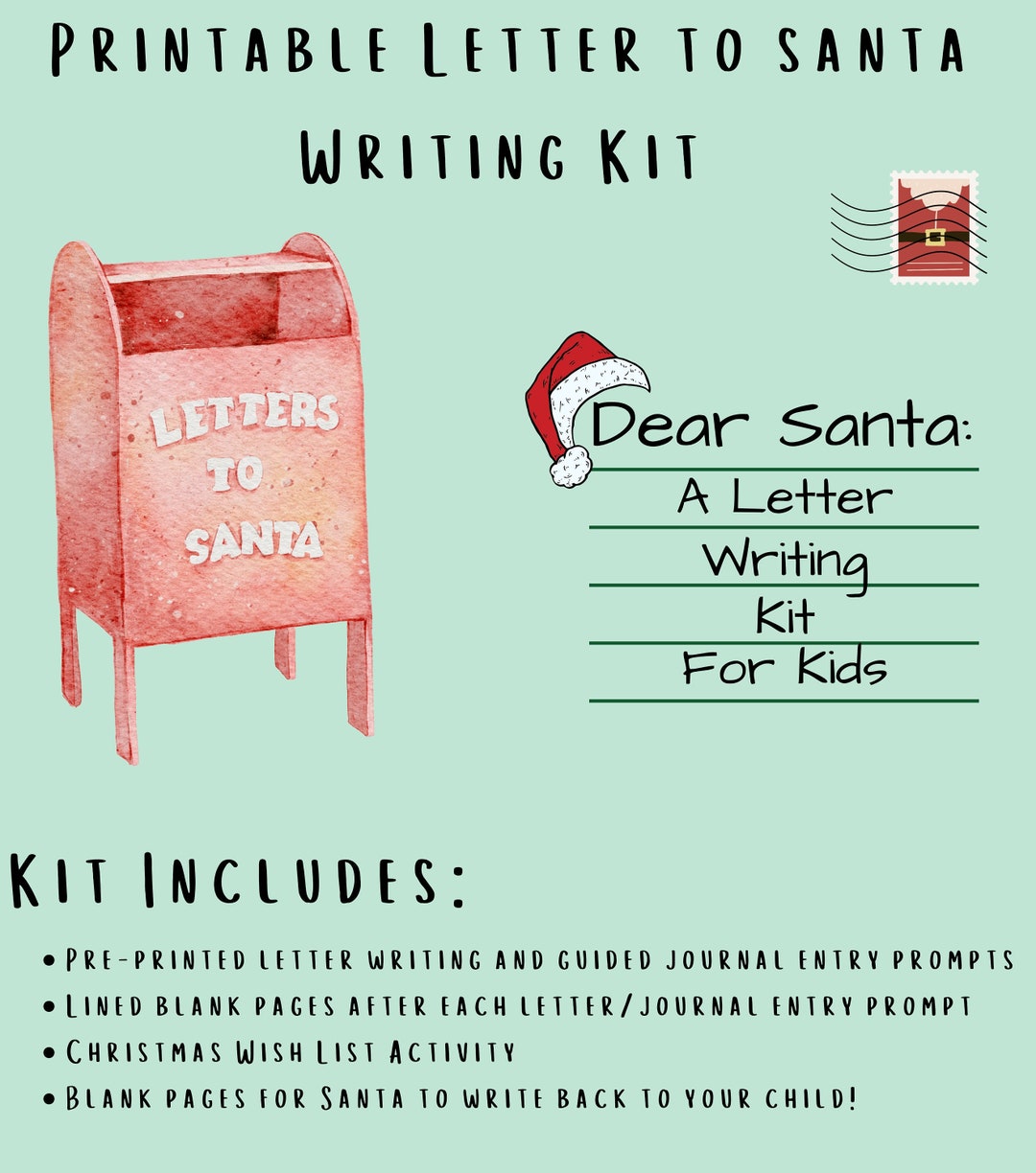 Letter to Santa Writing Kit; Digital Printable Writing Journal for Kids ...