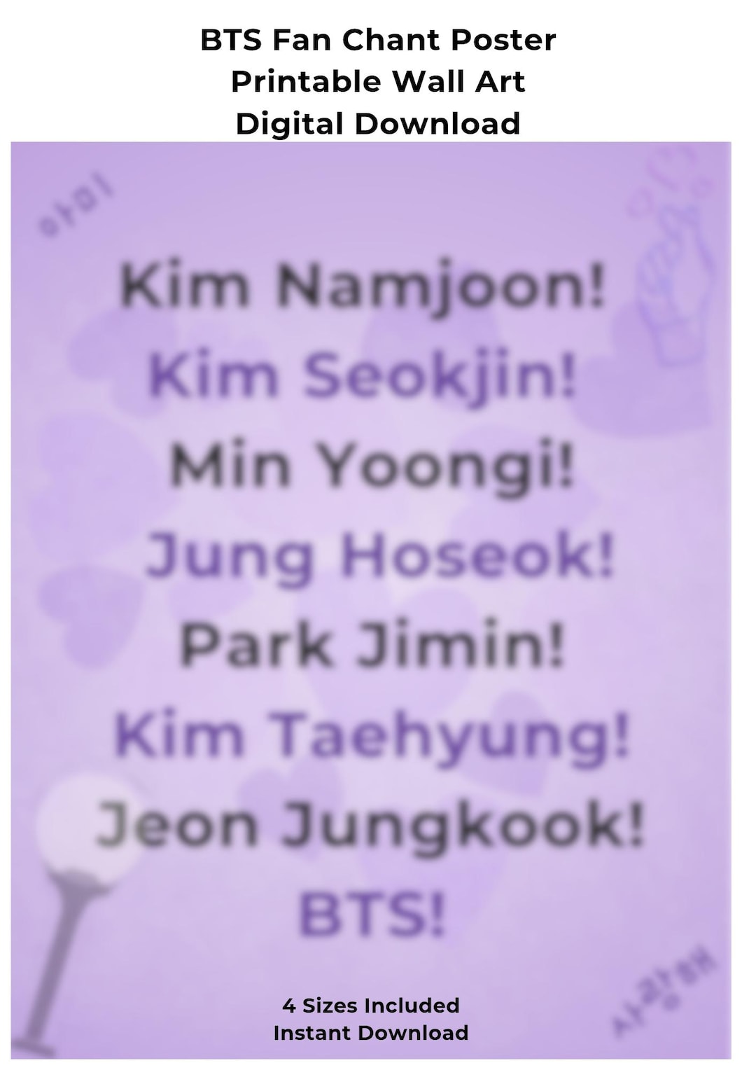 BTS Fan Chant Poster Printable, Kpop Wall Art, BTS Army Digital ...