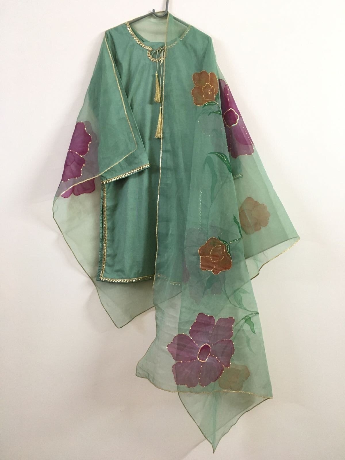 Beautiful Handpainted Embellished Organza Dupatta Made to Order Festive ...