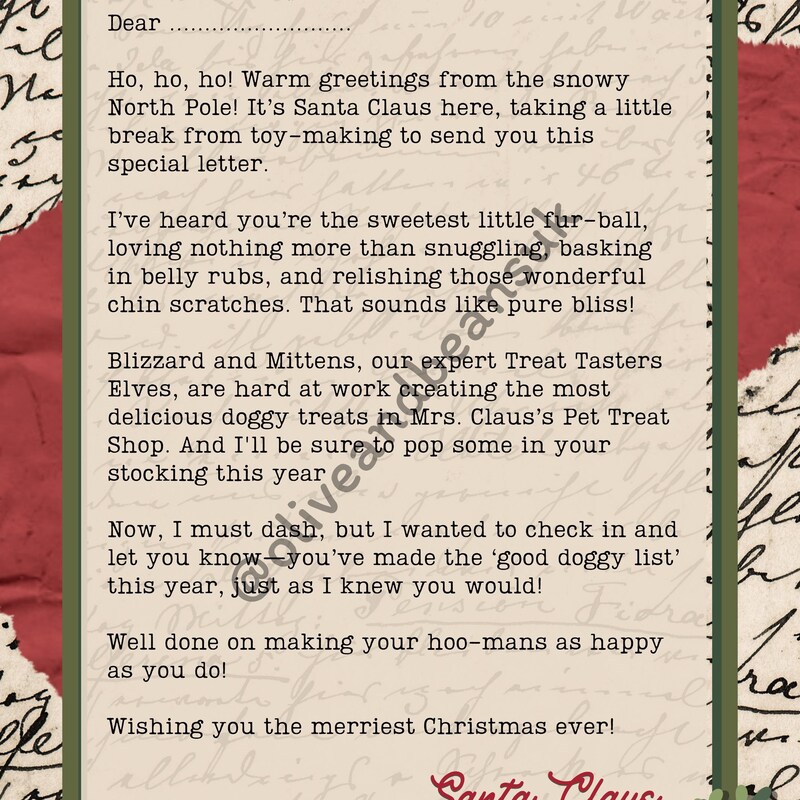 Santa Letter to a Dog - Etsy