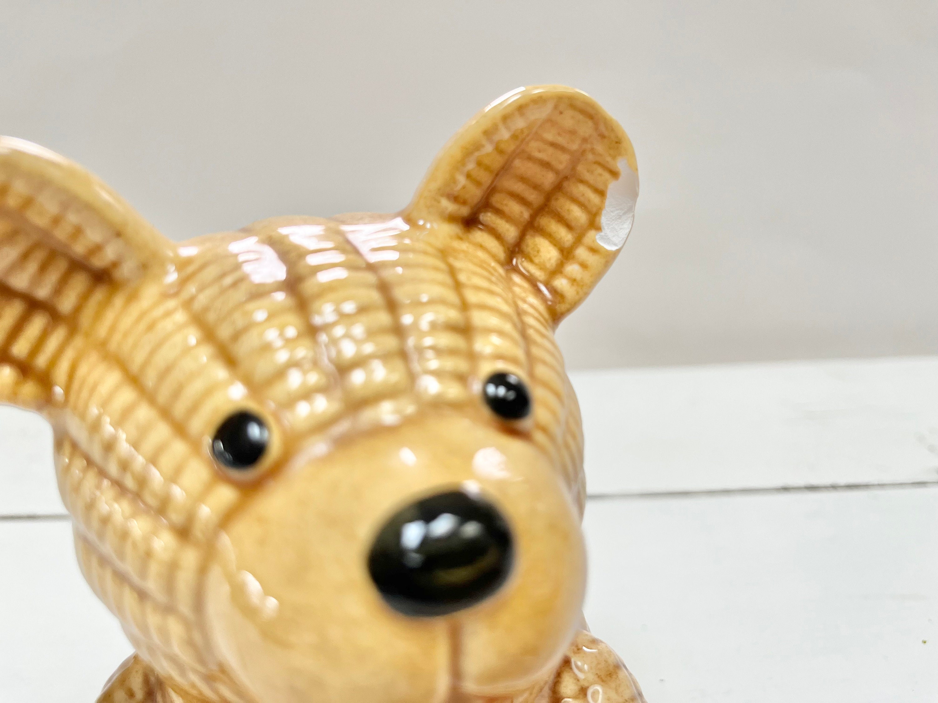 Light Brown Honey Bear Pot Vintage Ceramic Sitting Cute Red Bow Teddy ...