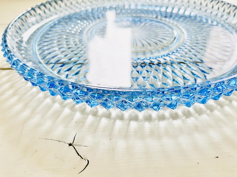 Clear Blue Glass Round Serving Platter Tray Torte Plate Indiana Glass ...
