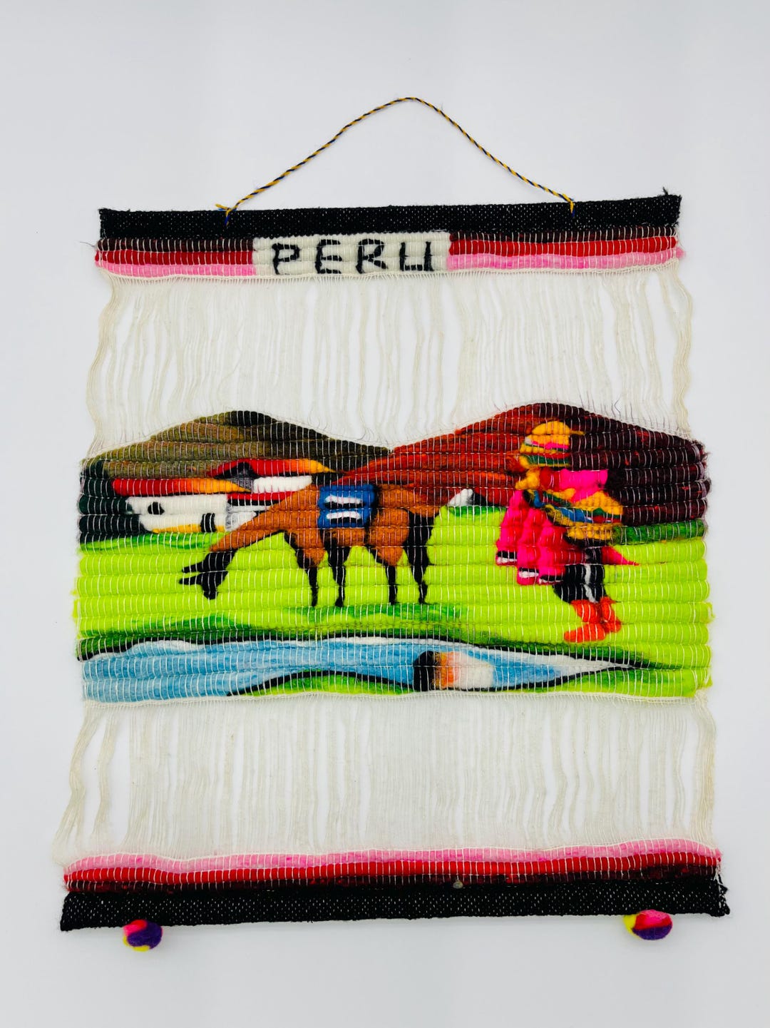 Vintage Handmade Peruvian Wool Loom Tapestry: Wall Folk Art Alpaca ...