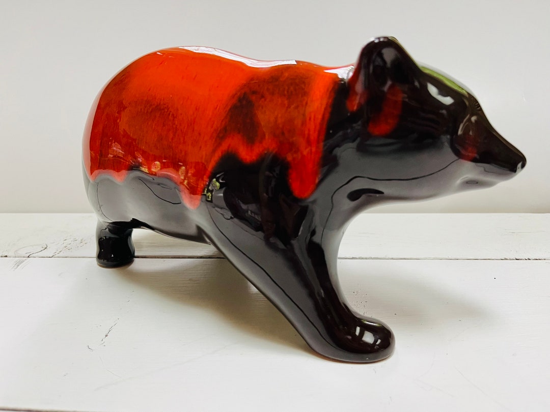 Vintage Pottery Bear Animal Drip Glazed Walking Figurine Orange Bears ...