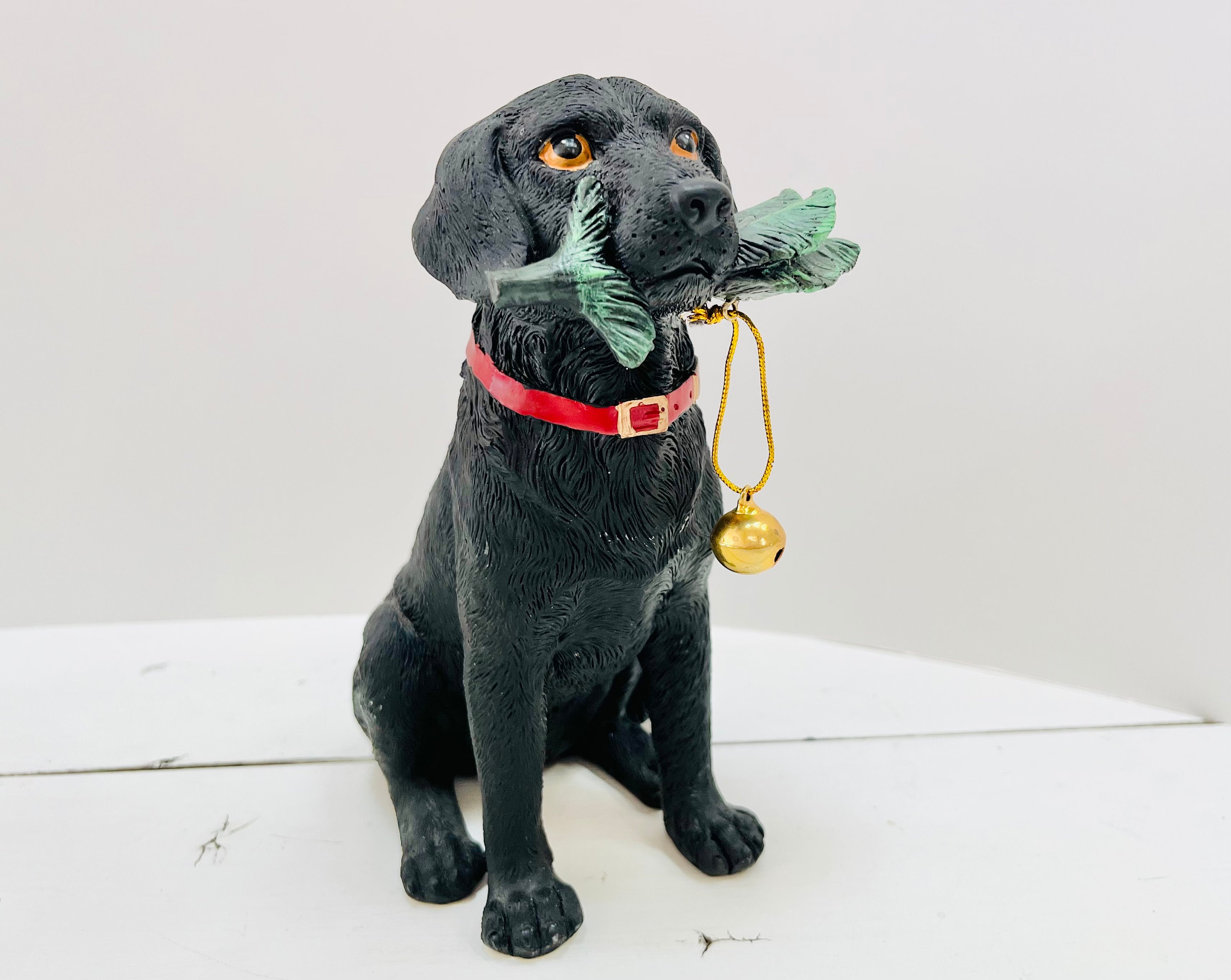 Black Labrador Figurine: Sitting Dog Sculpture With Red Collar Bell - Etsy