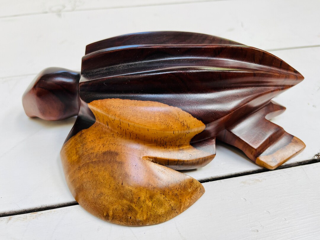 Wooden Carved Sea Turtle Sculpture Art Solid Wood Turtles Ocean Animals ...