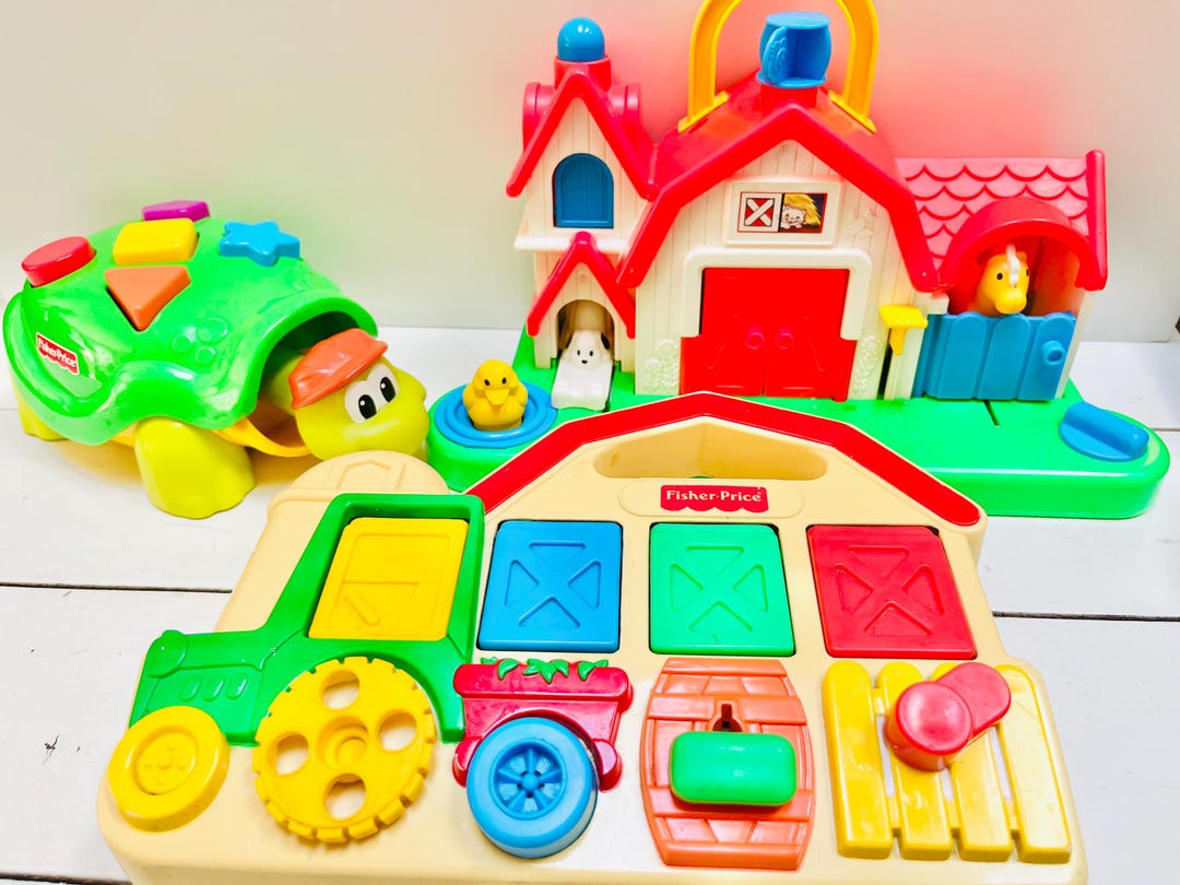 Vintage Fisher-price Toy Lot: Tappy Turtle, Pop-up Tractor, Activity ...
