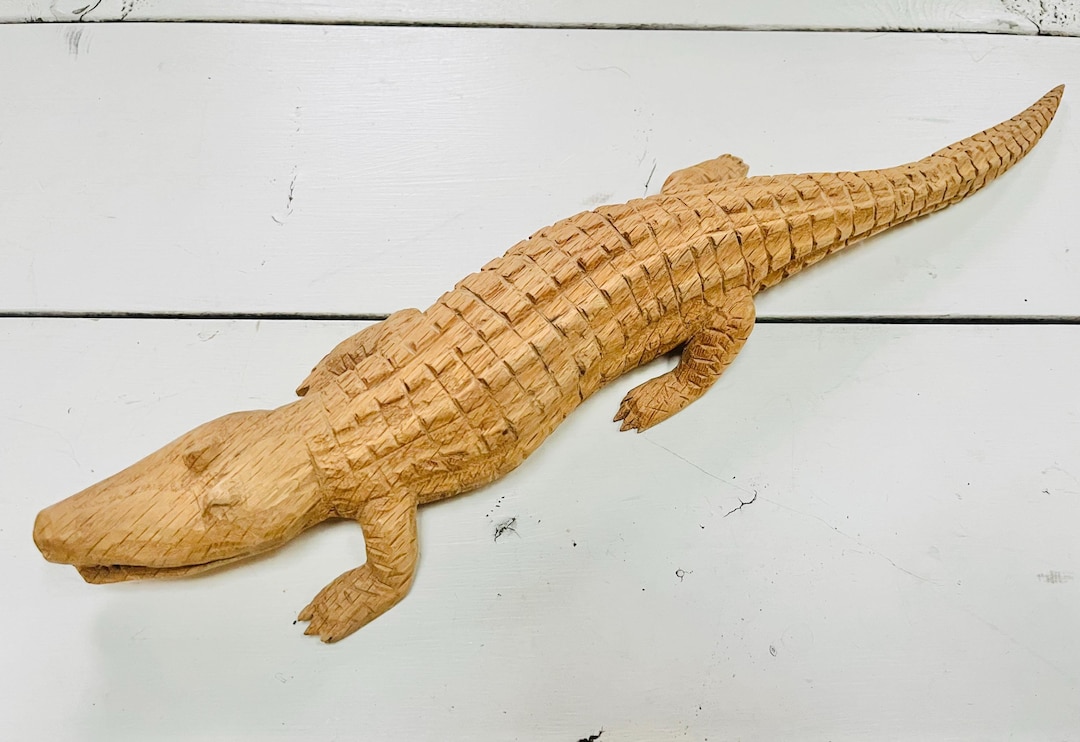 Vintage Wooden Alligator Crocodile Hand Carved Made Solid Wood Carving ...