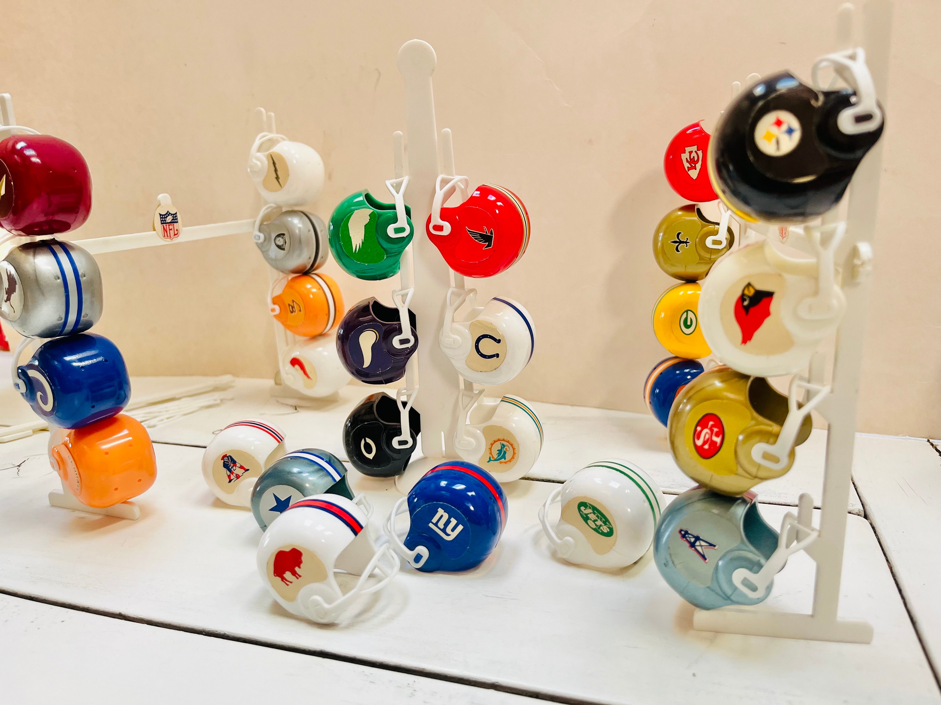 Vintage 1960s NFL Gumball Miniature Football Helmets Lot of 26 Stands ...