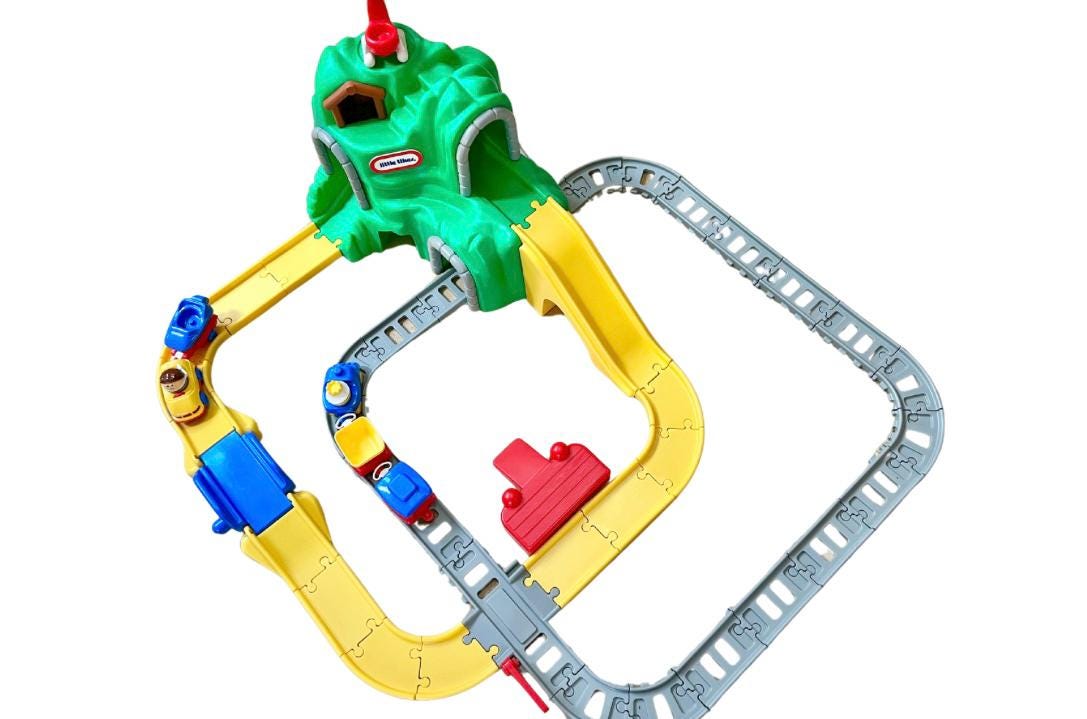 Vintage Little Tikes Peak Road and Rail Set Tracks Toy Train Car Playset Toys Large Mountain Kids Plastic Boat Build Toddlers