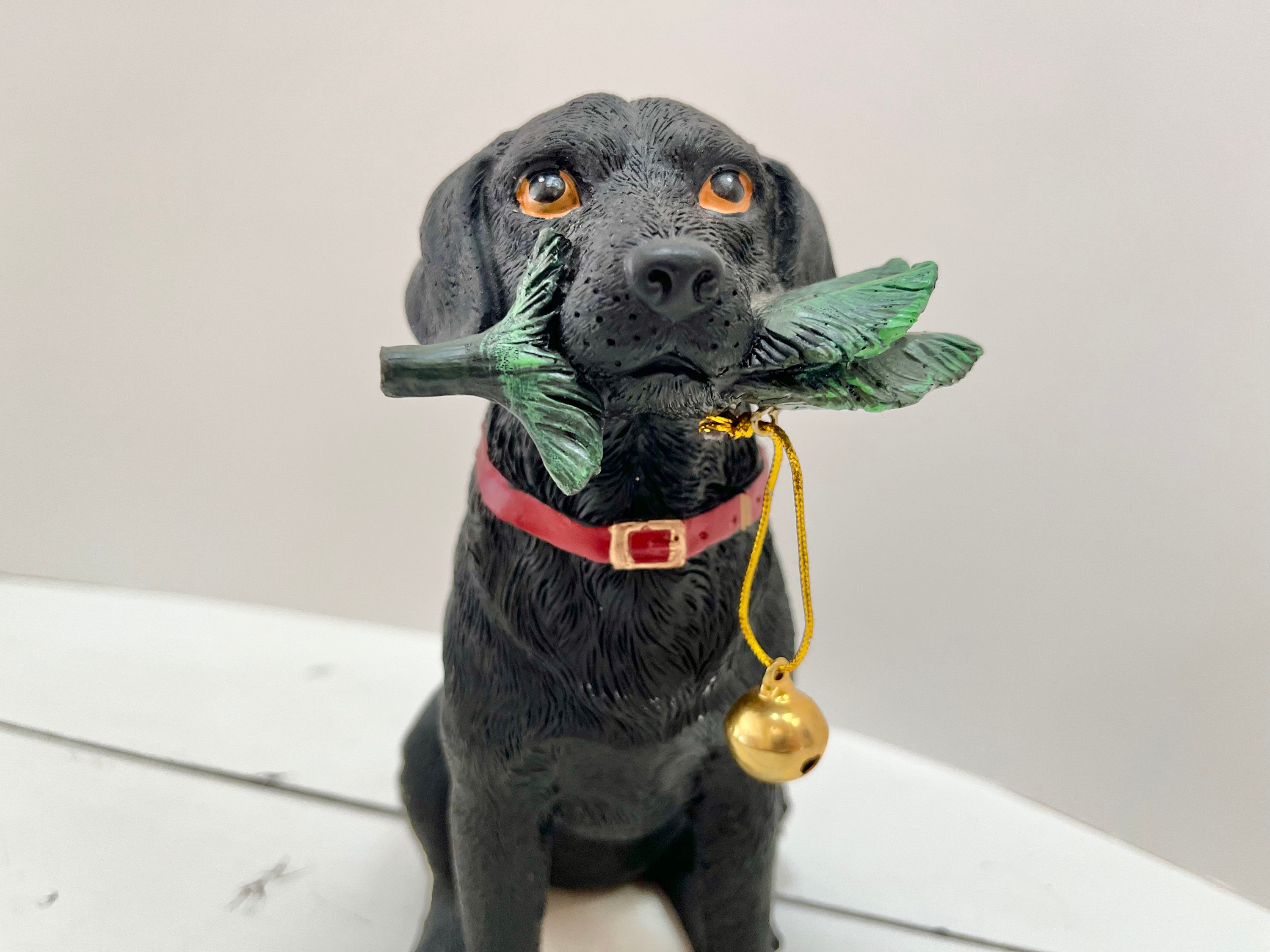 Black Labrador Figurine: Sitting Dog Sculpture With Red Collar Bell - Etsy
