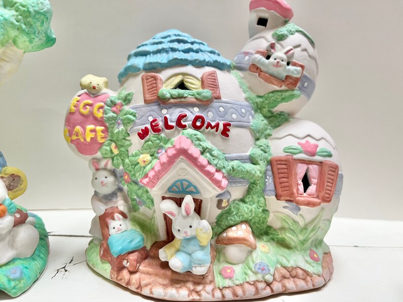 Easter Town Village Miniature Houses Ceramic Holiday Egg Lot of 7 Cafe ...
