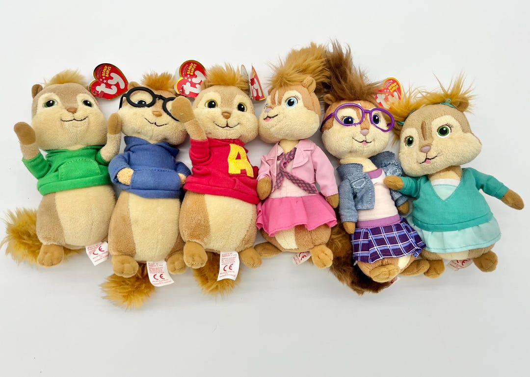 The Chipmunks Chipettes TY Beanie Babies Soft Plush Dolls Toys Set of 6 ...