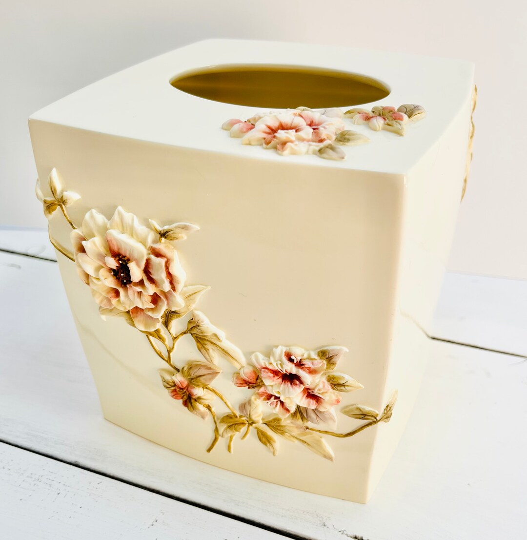 Hand Painted 3D Floral Tissue Cover Box Croscill Home Charlotte Holder ...
