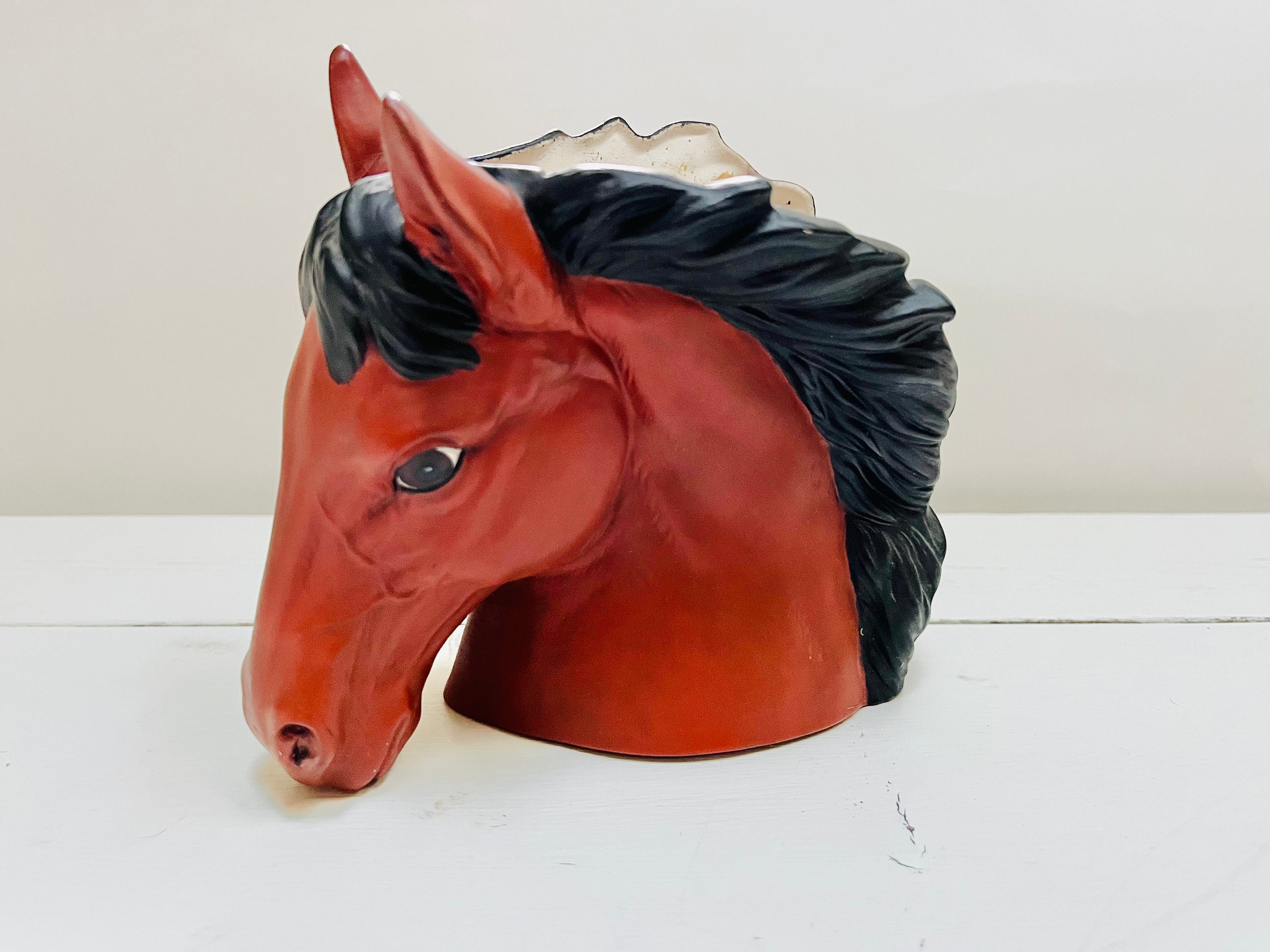 Vintage Horse Head Planter Flower Pot Ceramic Storage Container Horses ...